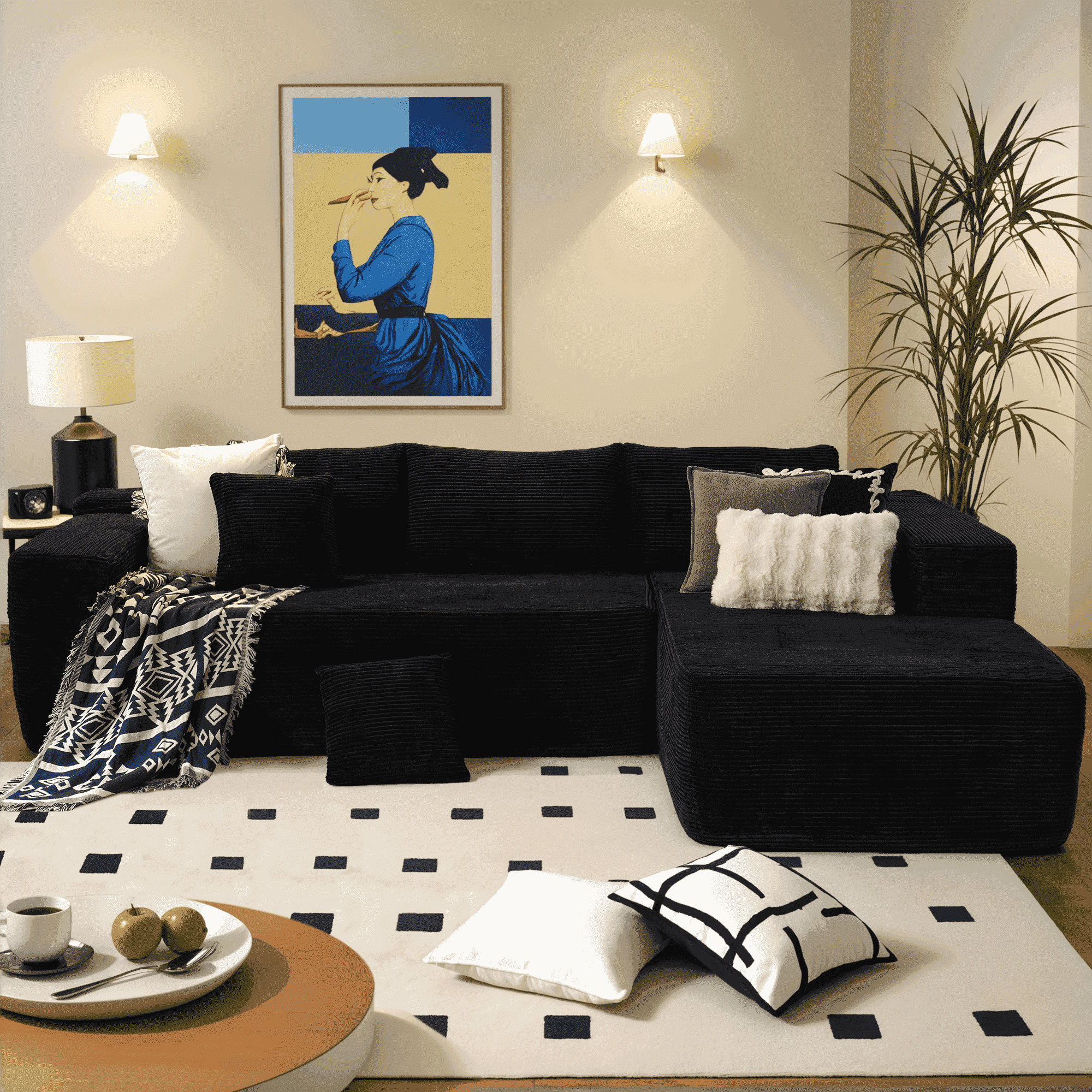 Ovios 106" L-Shaped Sectional Sofa Modern Modular Cloud Couch with Deep ...