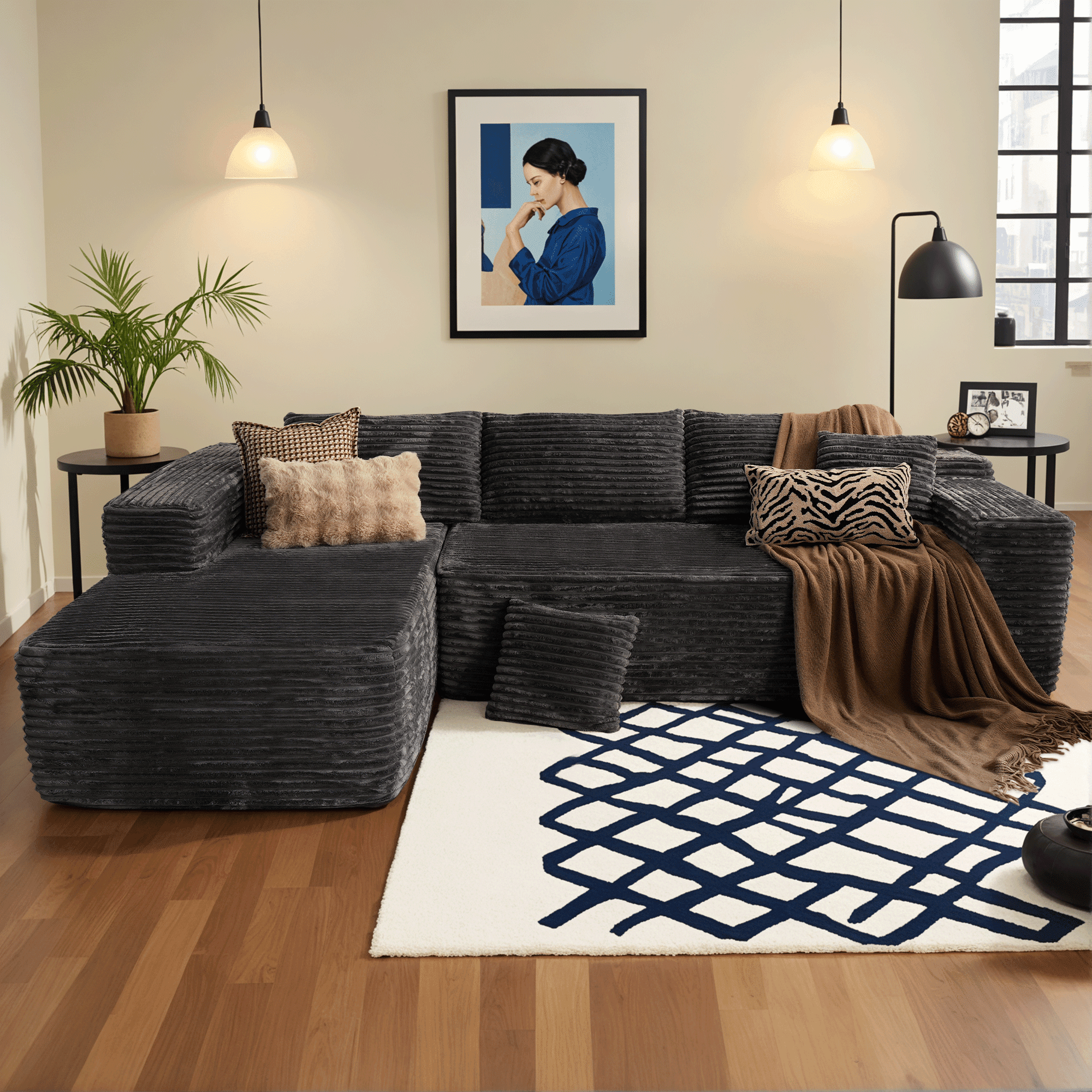 Ovios 106" Cloud Sectional Couch with L-Shape Chaise Modern Comfy ...