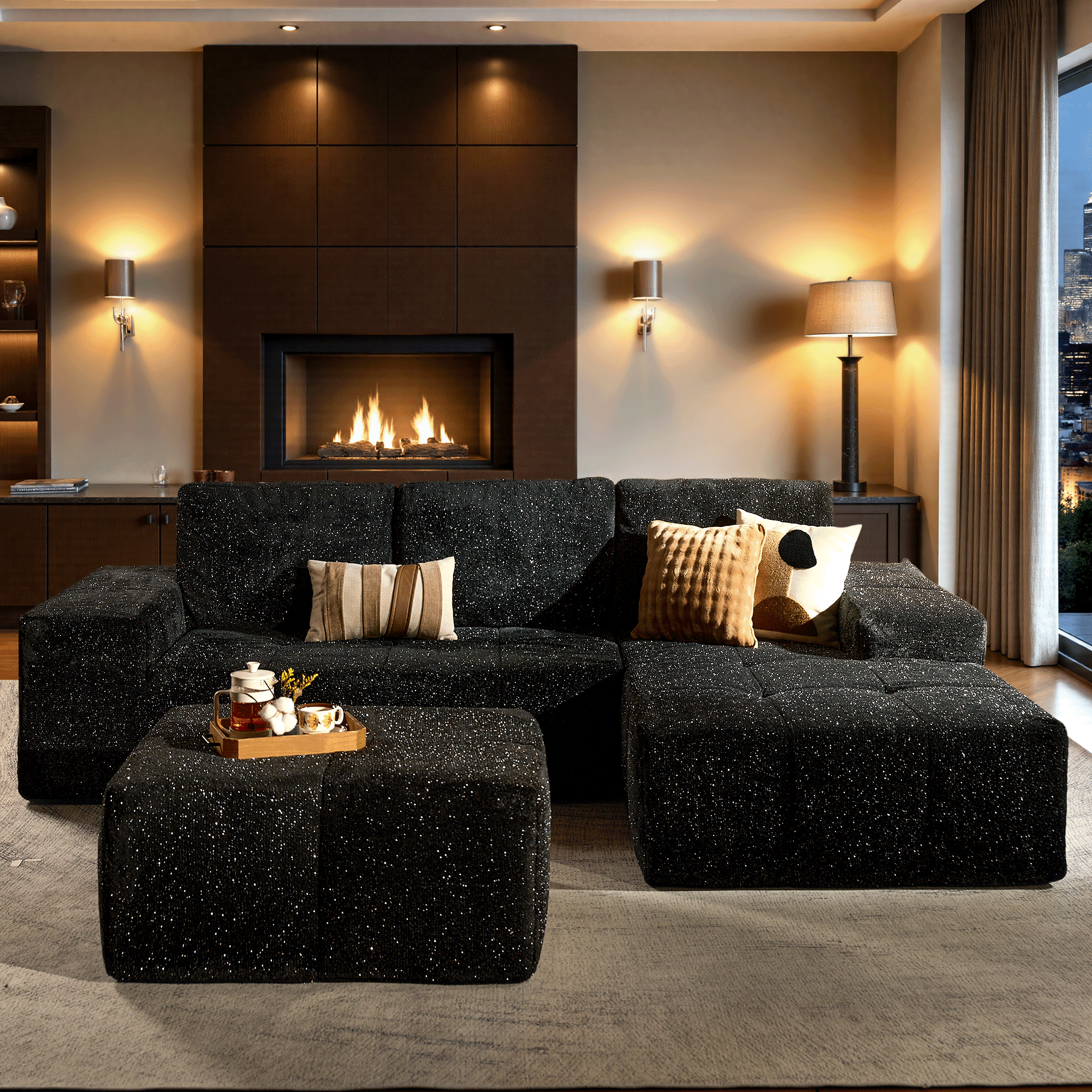 Ovios 114" U-Shaped Sectional Sofa with Ottoman Modern Modular Cloud ...