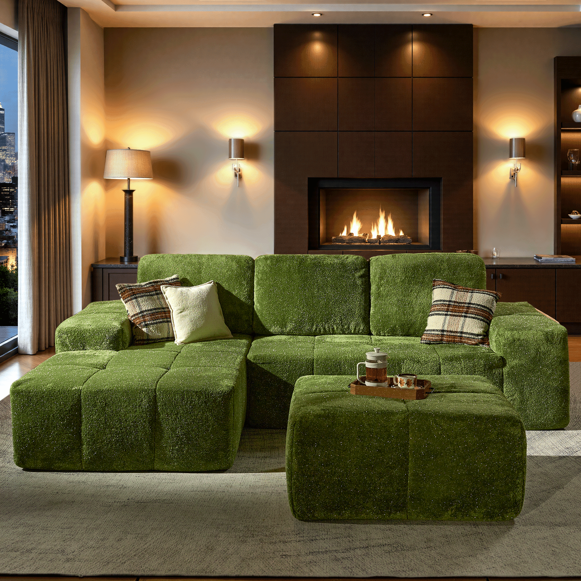 Ovios 114" U-Shaped Sectional Sofa with Ottoman Modern Modular Cloud ...