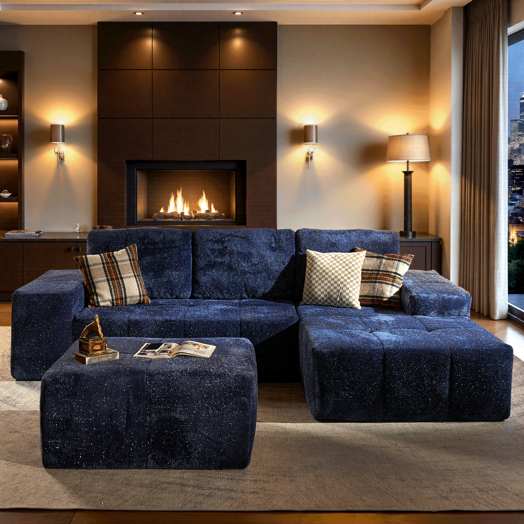 Ovios 114" U-Shaped Sectional Sofa with Ottoman Modern Modular Cloud ...