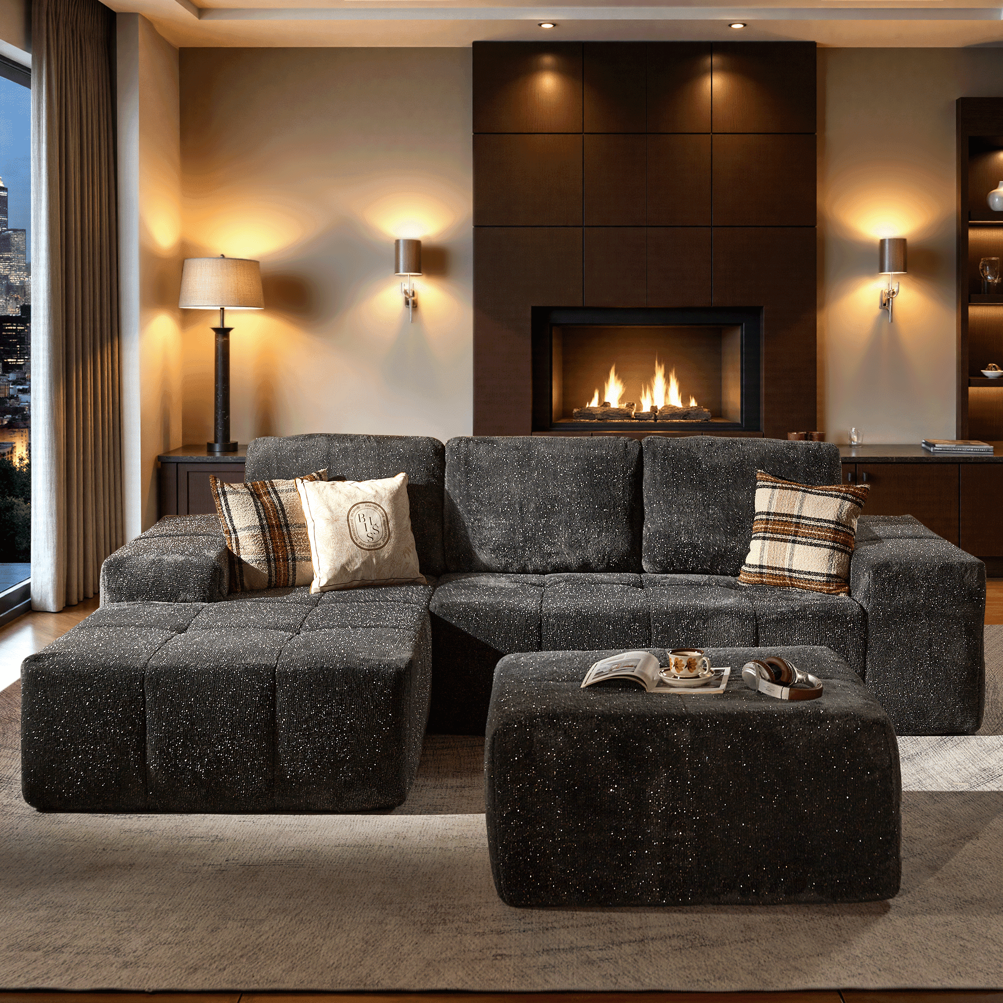 Ovios 114" U-Shaped Sectional Sofa with Ottoman Modern Modular Cloud ...