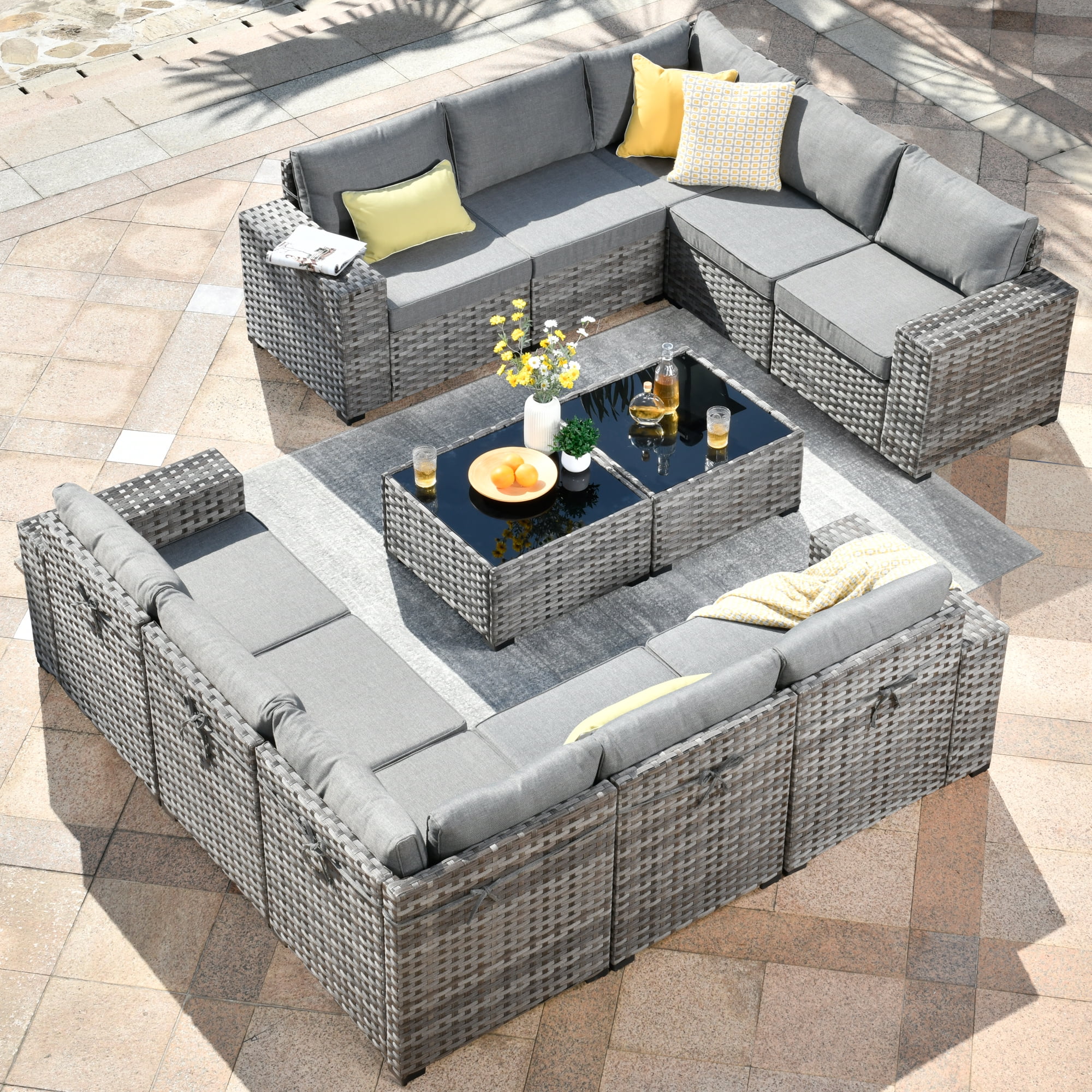 Ovios 12 Pieces Outdoor Furniture All Weather Wicker Patio Conversation ...