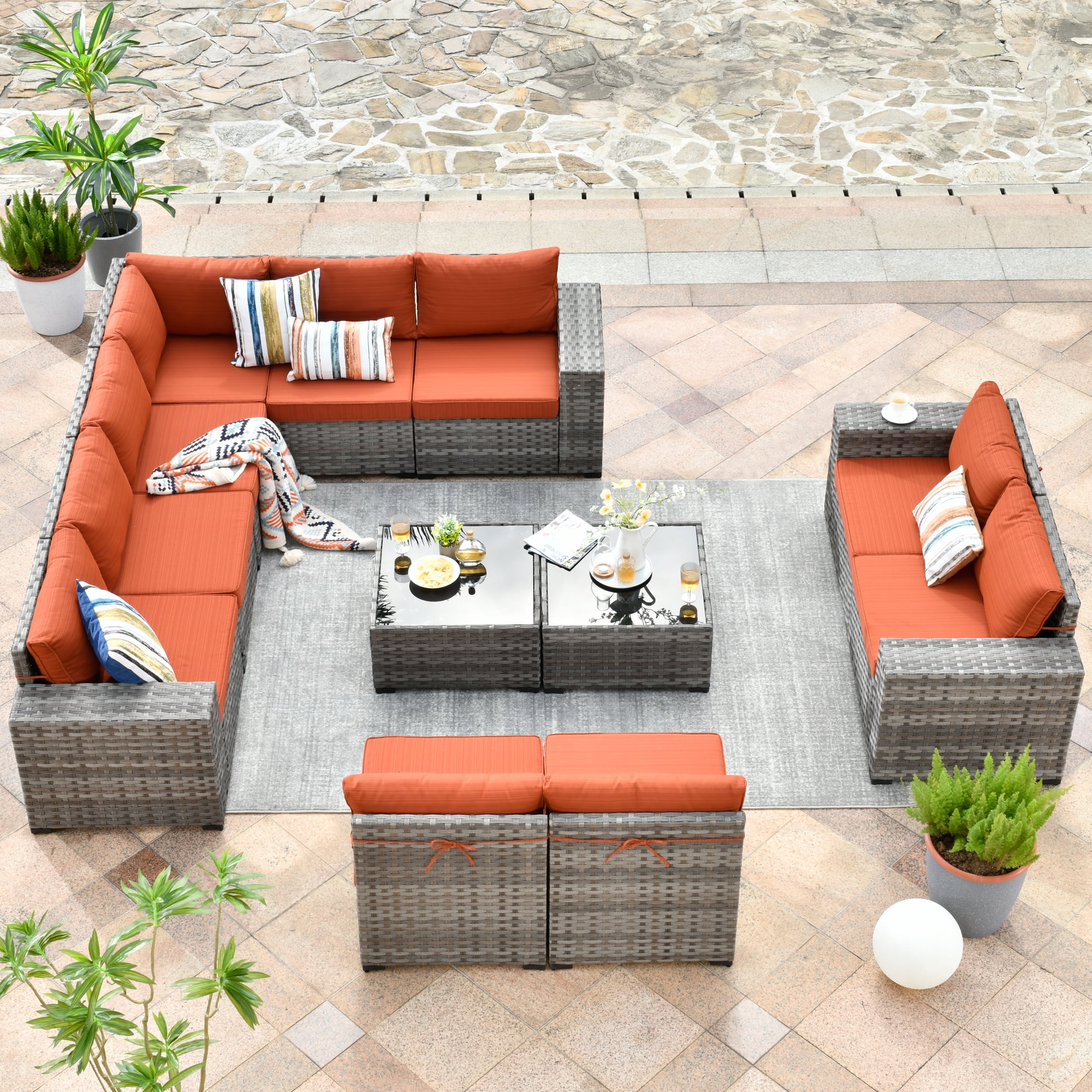 Ovios 12 Pieces Outdoor Furniture All Weather Wicker Patio Conversation ...