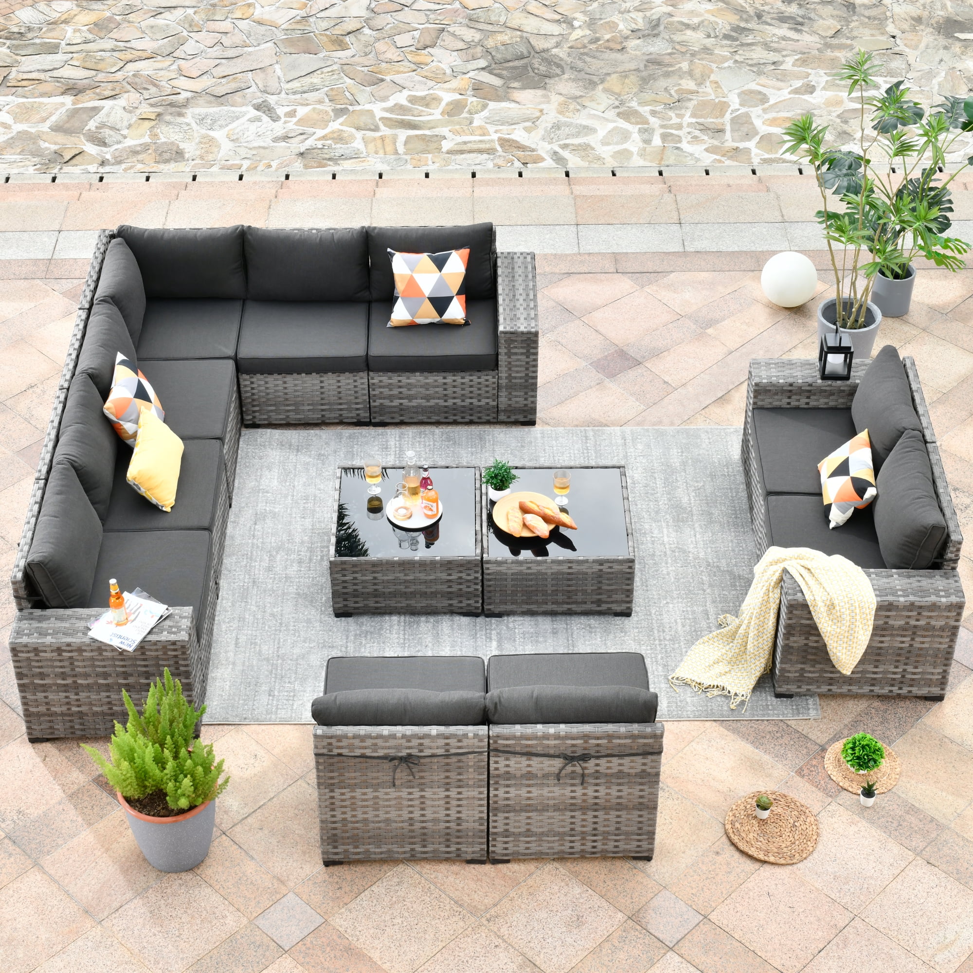 Ovios 12 Pieces Outdoor Furniture All Weather Wicker Patio Conversation ...