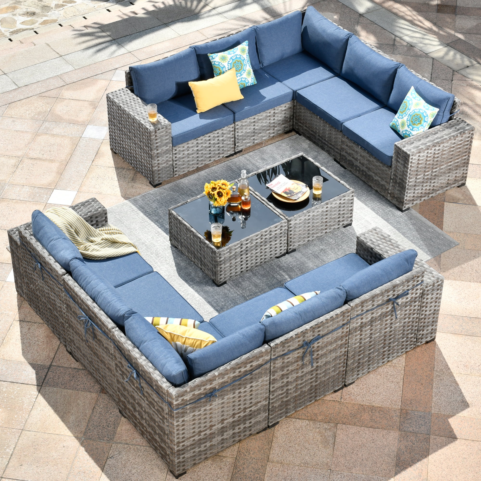 Ovios 12-Piece Outdoor Patio Set, All-Weather Wicker Sofa with Side ...