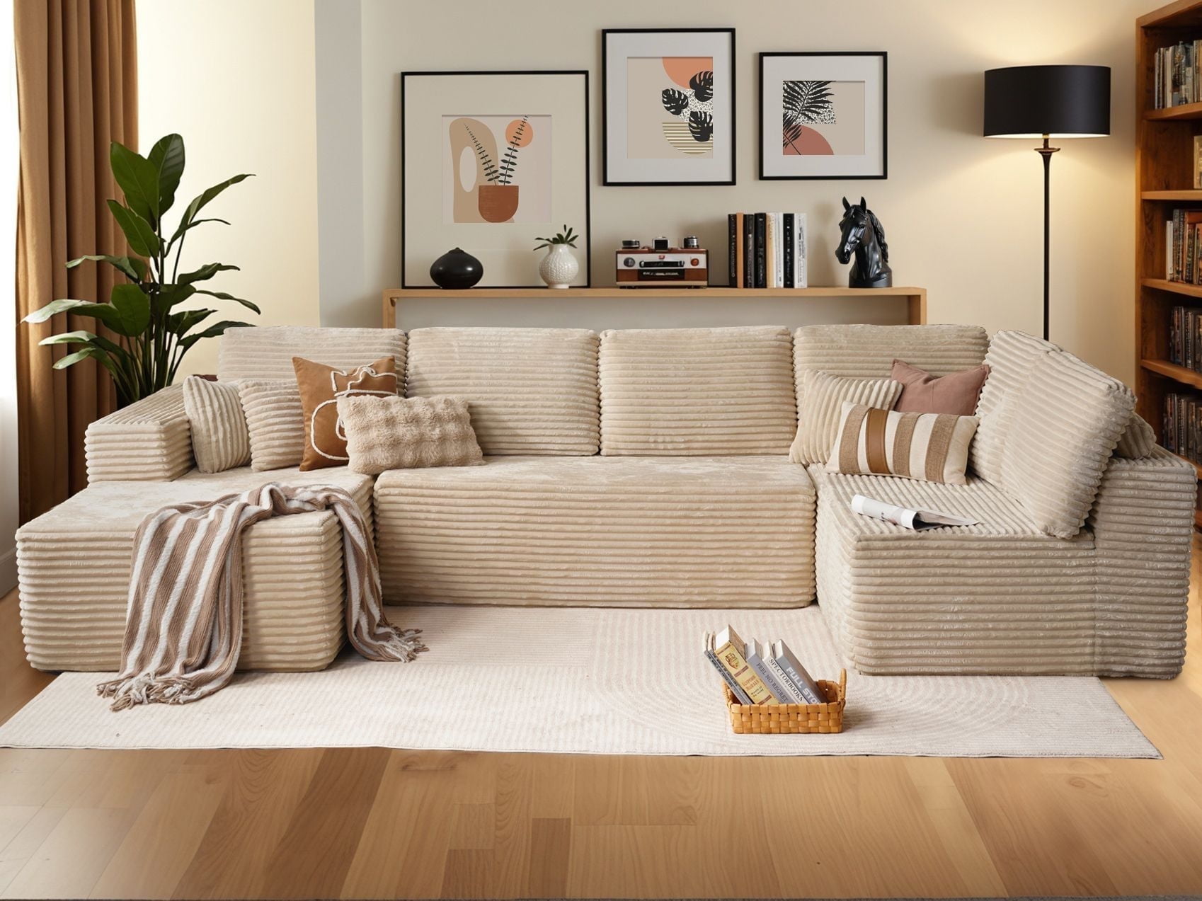 Ovios 133" Modular Sectional Sofa U-Shape Cloud Plush Corduroy Couch ...