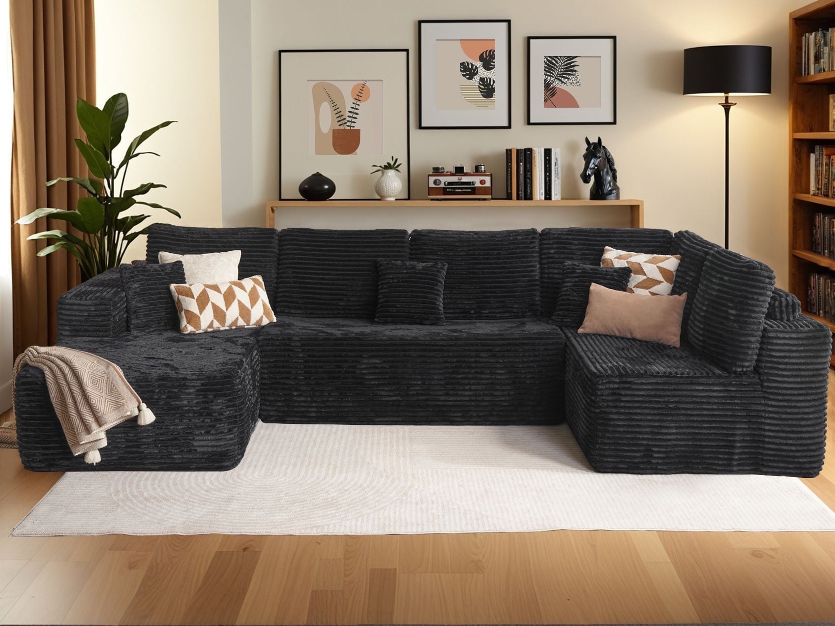 Ovios 133" Modular Sectional Sofa U-Shape Cloud Plush Corduroy Couch ...