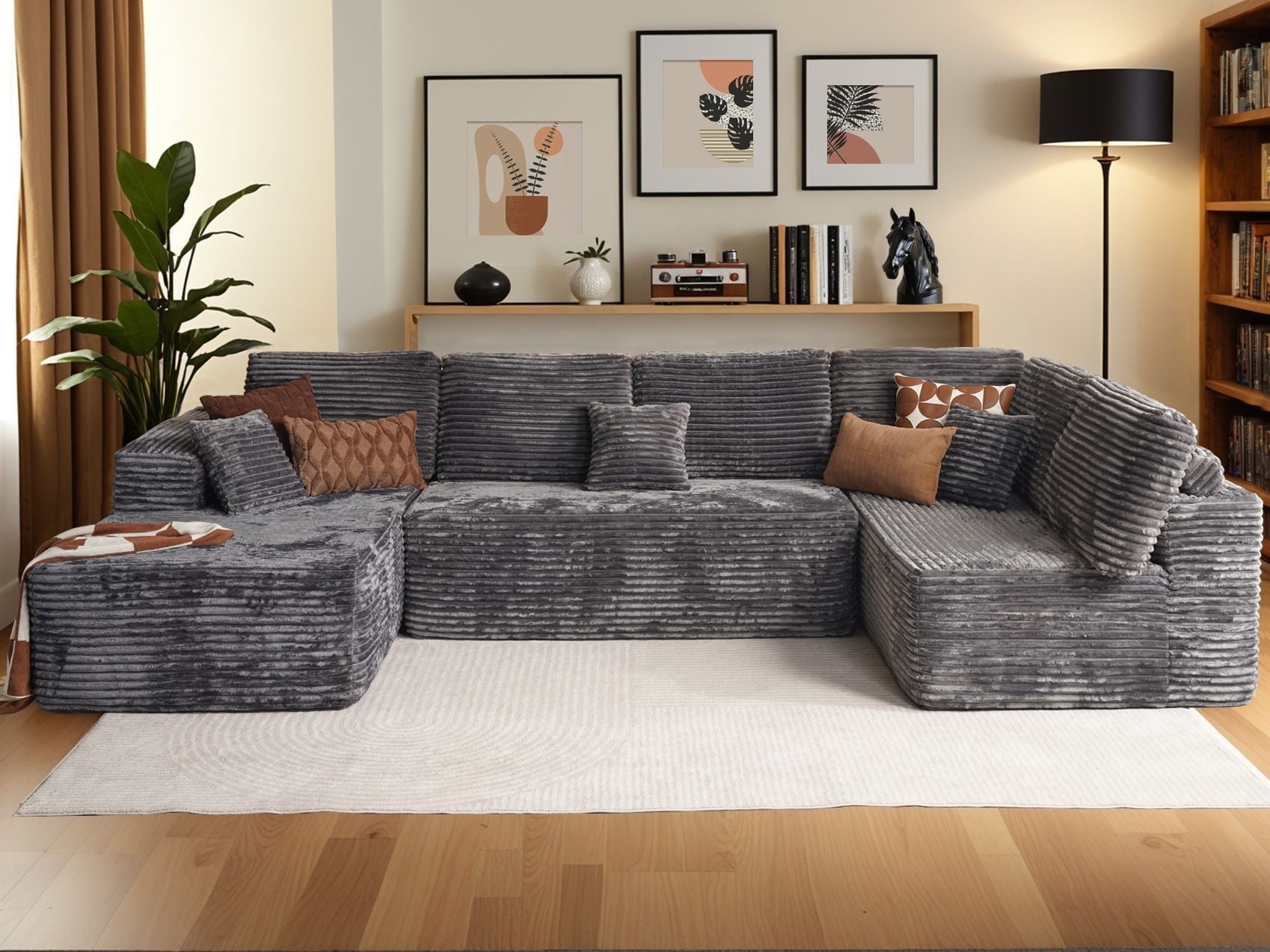 Ovios 133" Modular Sectional Sofa U-Shape Cloud Plush Corduroy Couch ...