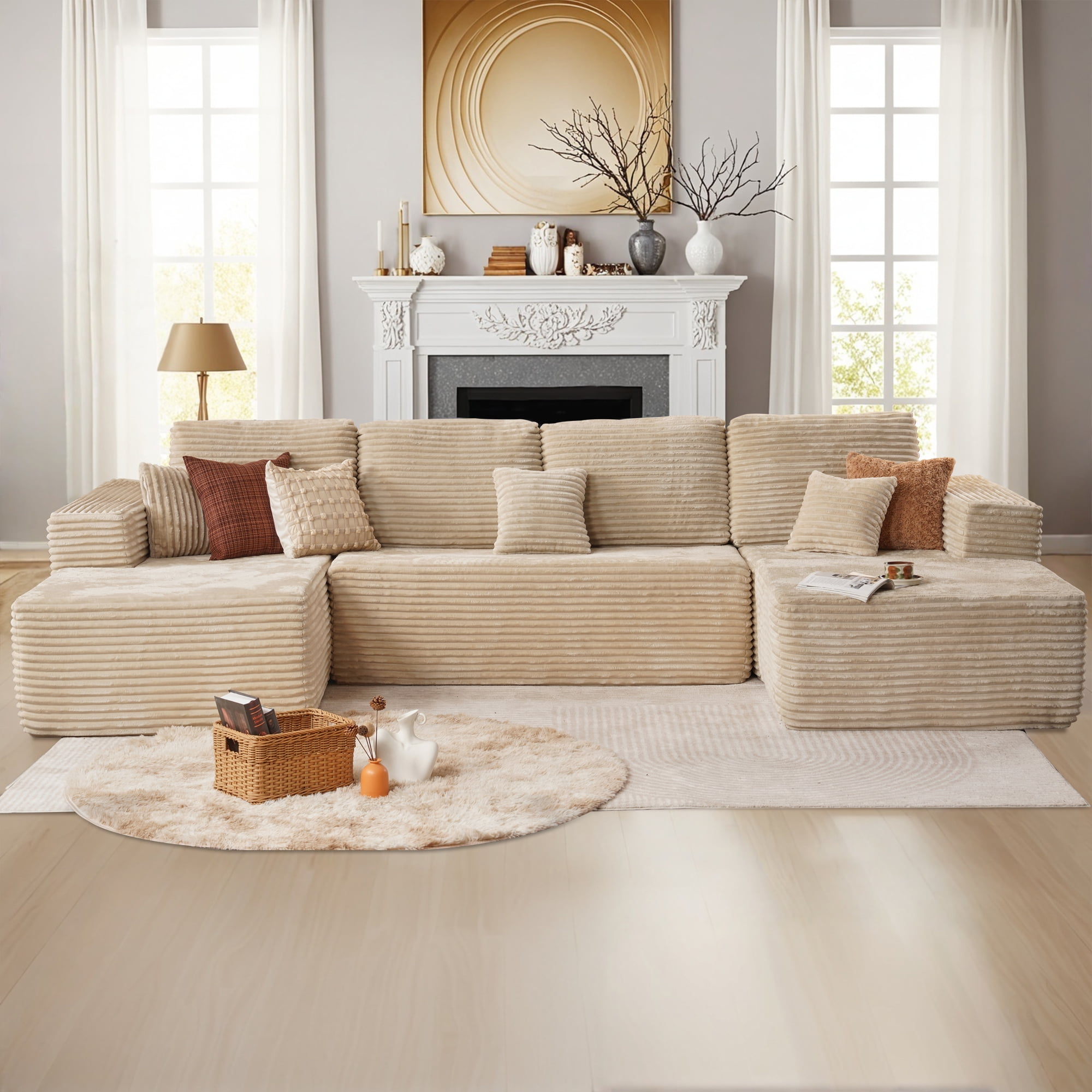 Ovios 133'' x 70'' U-Shaped Oversized Sectional Sofa Modern Modular ...