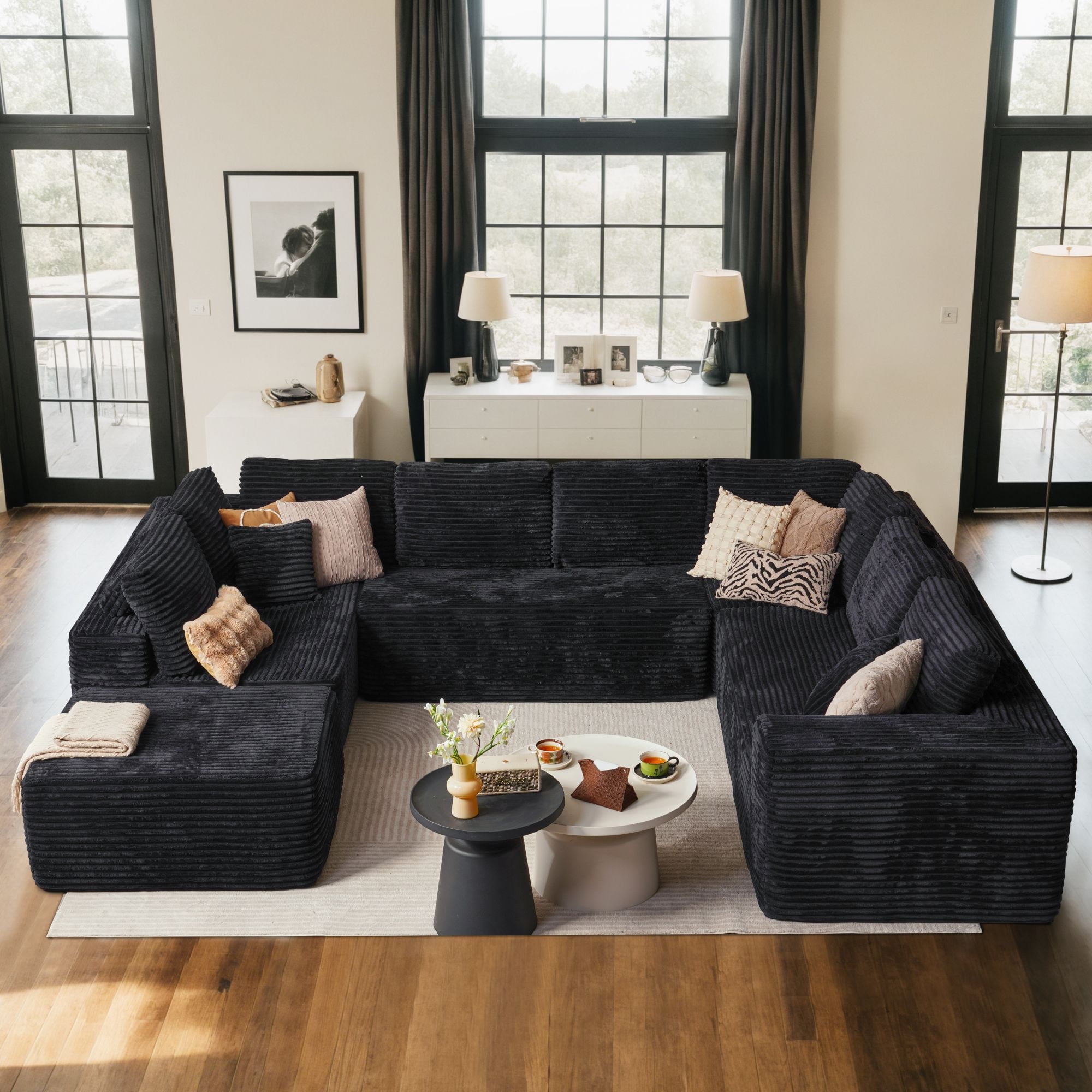 Ovios 135" Modular Sectional Sofa U-Shape Cloud Plush Corduroy Couch ...