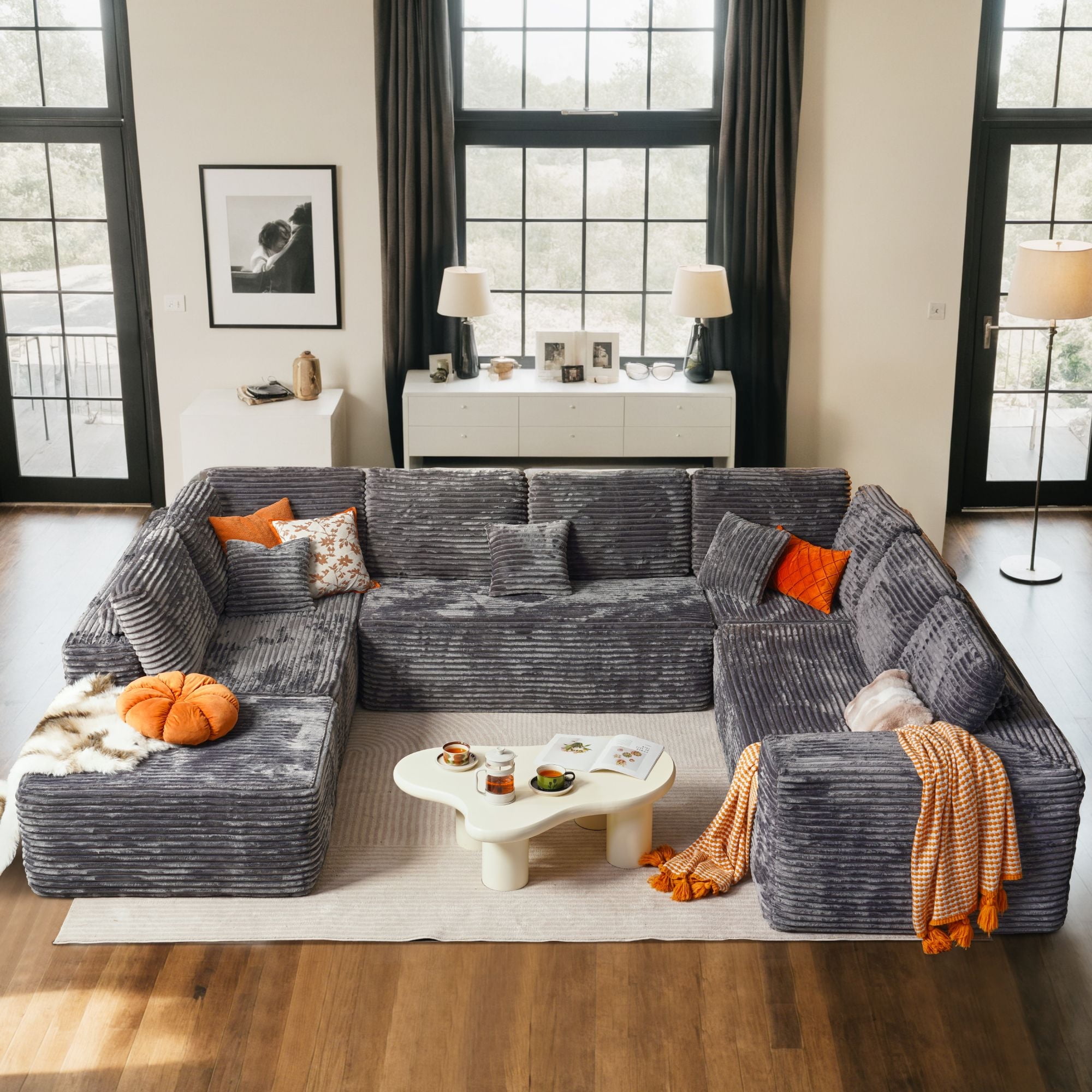 Ovios 135" Modular Sectional Sofa U-Shape Cloud Plush Corduroy Couch ...