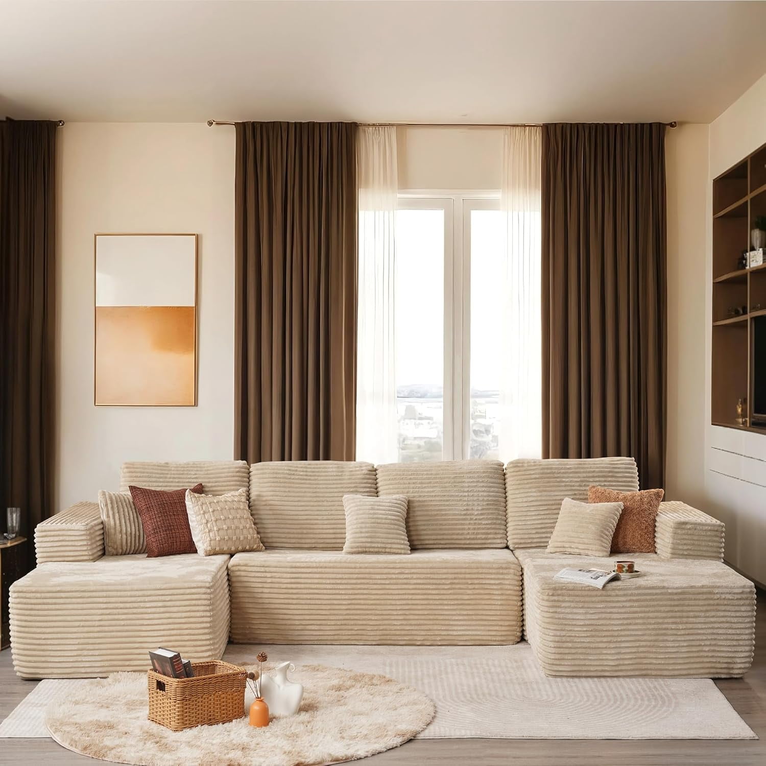 Ovios 135" Modular Sectional Sofa U-Shape Cloud Plush Corduroy Couch ...