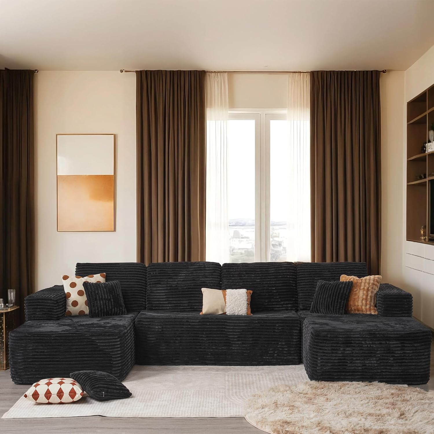 Ovios 135" Modular Sectional Sofa U-Shape Cloud Plush Corduroy Couch ...