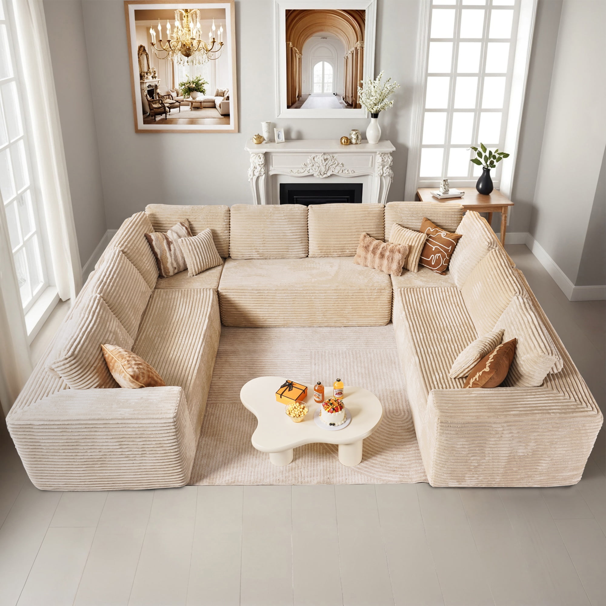 Ovios 135'' x 107'' U-Shaped Oversized Sectional Sofa Modern Modular ...