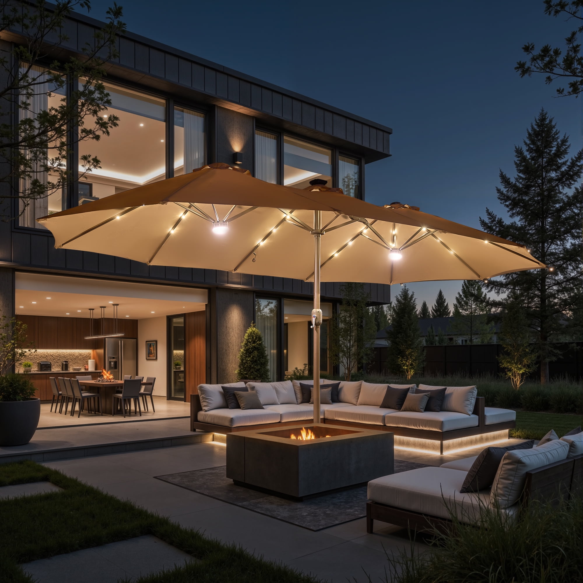 Ovios 15ft Solar LED Patio Umbrellas Double-Sided Outdoor Umbrella 36 LED Lights Large Poolside ...