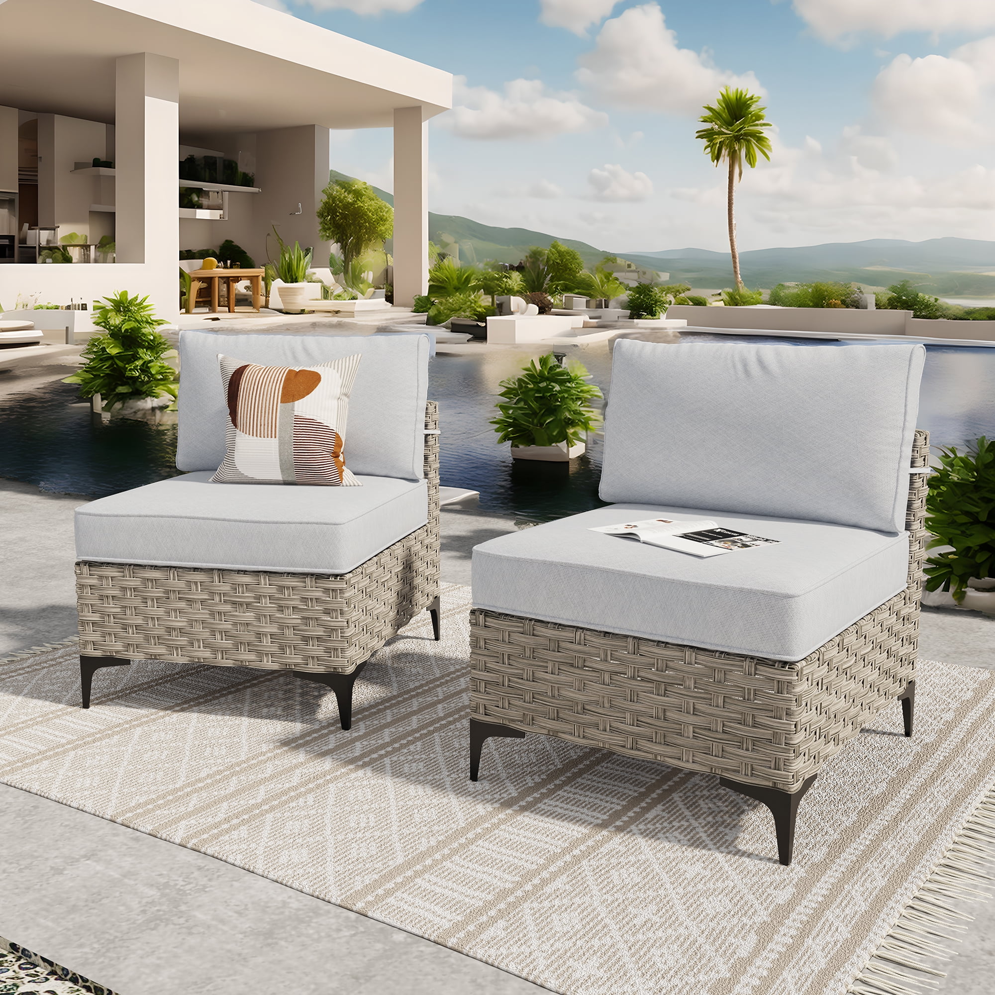 Ovios 2 Pieces Outdoor Patio Conversation Furniture Set Cushioned PE ...