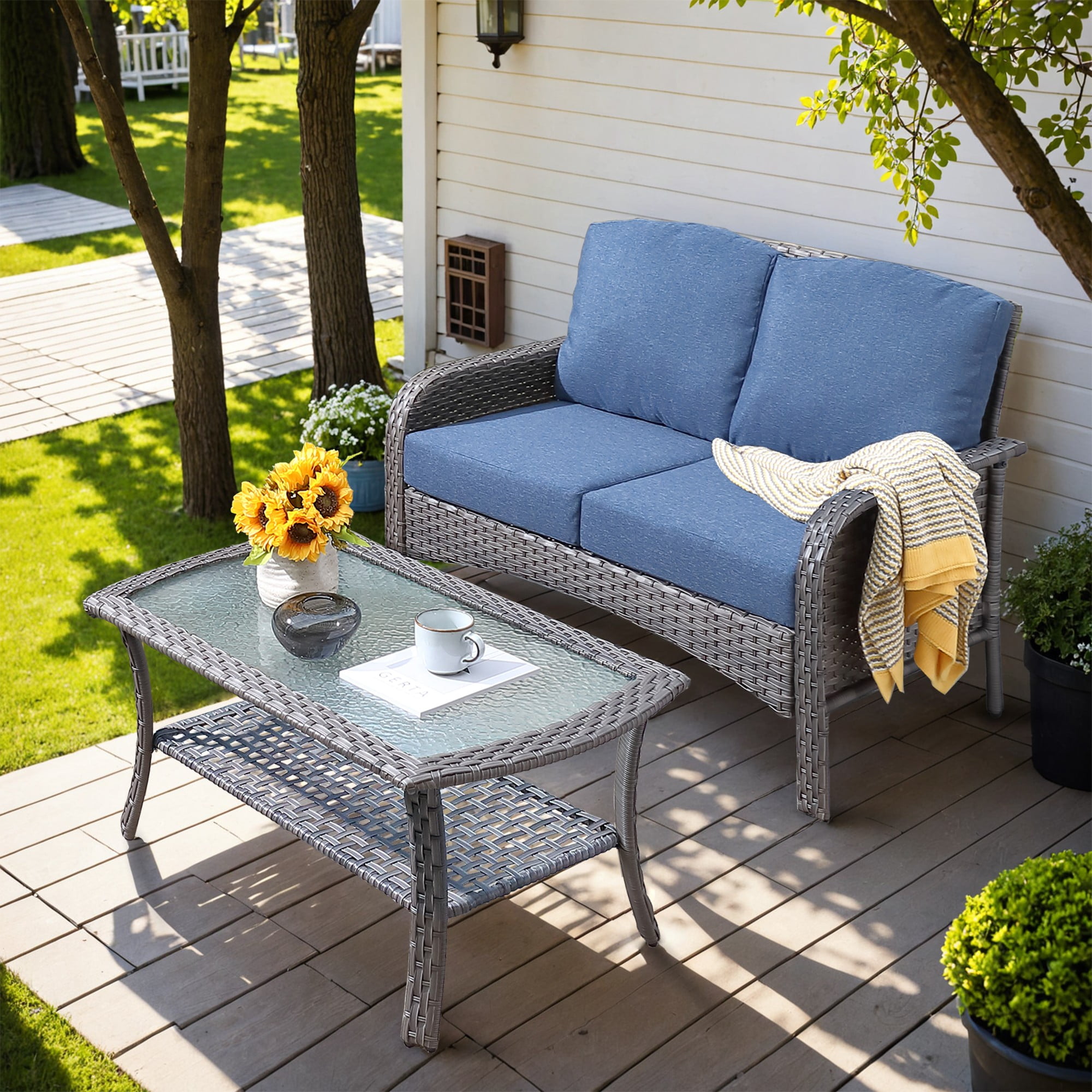 Ovios 2 Pieces Outdoor Patio Furniture High Back Wicker Rattan Outdoor ...
