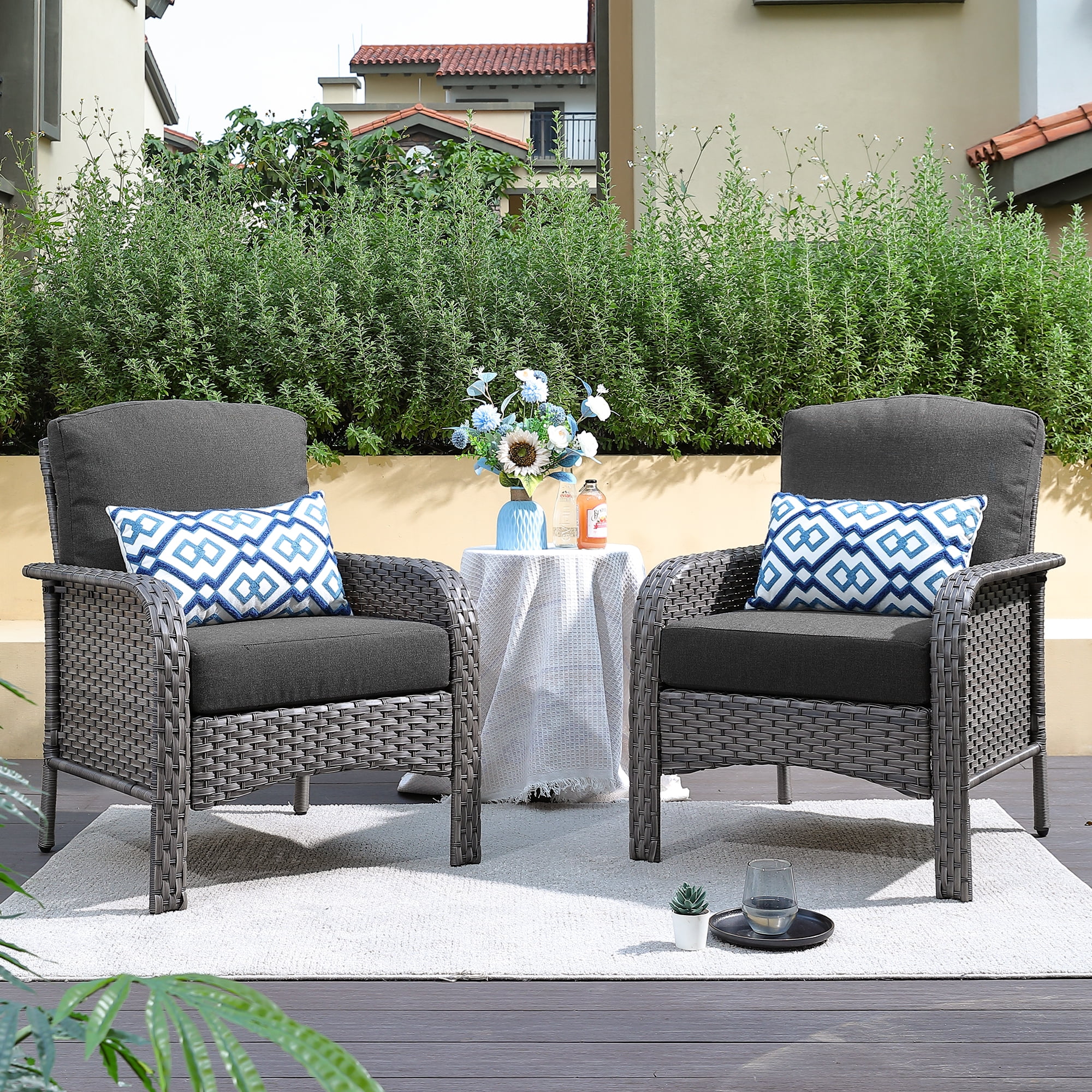 Ovios 2 Pieces Outdoor Patio Furniture Set High-Back Wicker Single ...