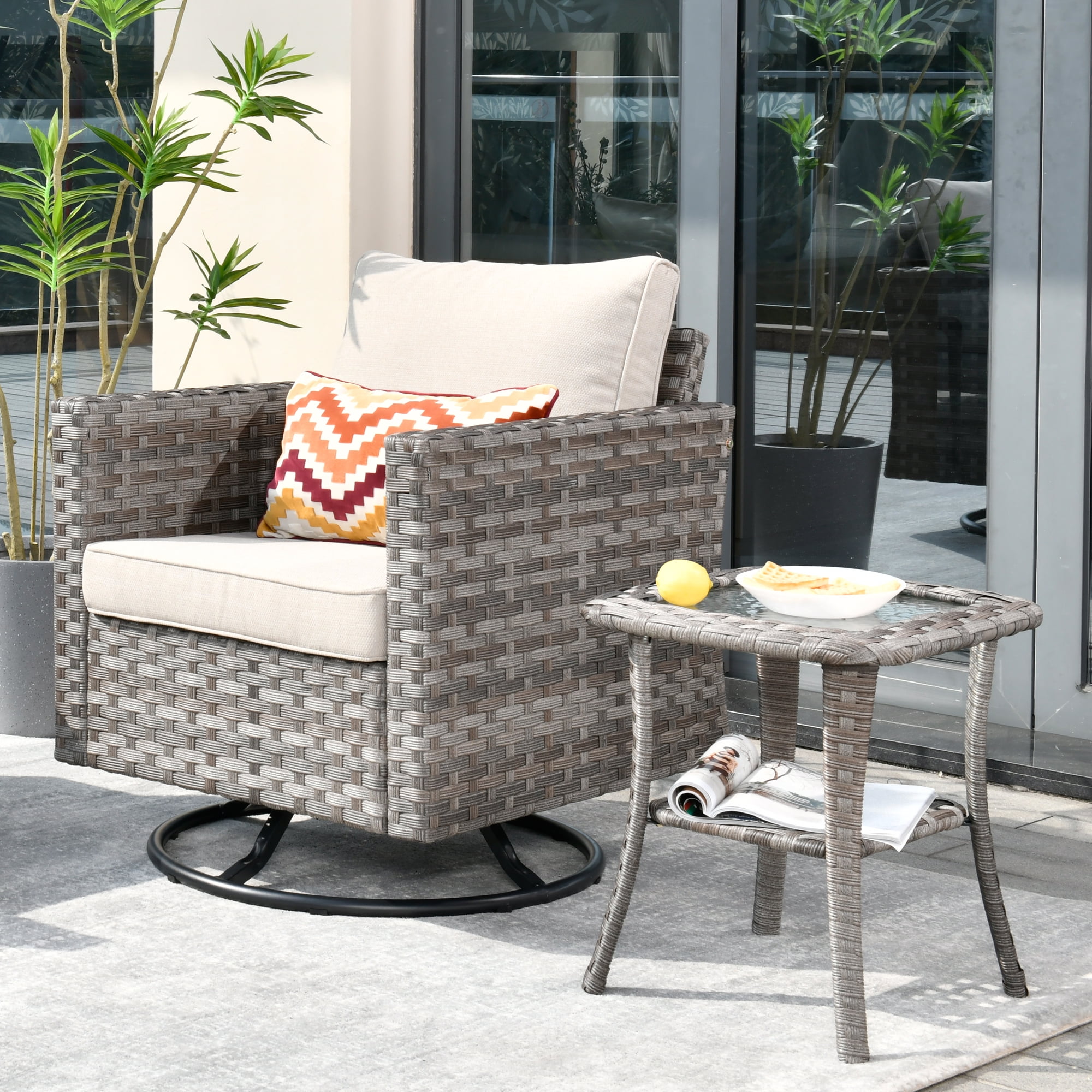 Ovios 2-Piece Outdoor Patio Swivel Rocker Furniture Set with Wicker ...