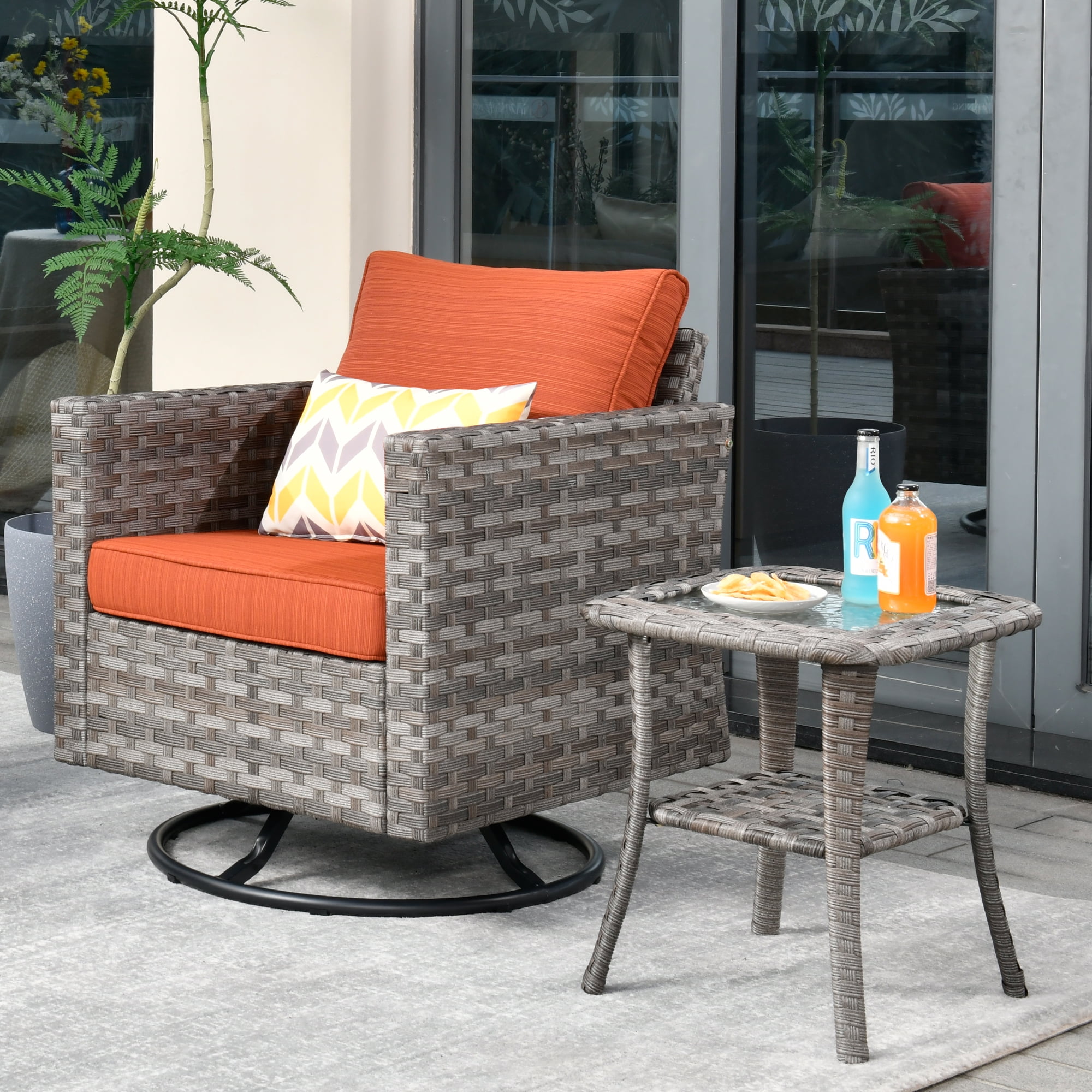 Ovios 2-Piece Patio Set, Wicker Bistro with Swivel Chairs & Coffee ...