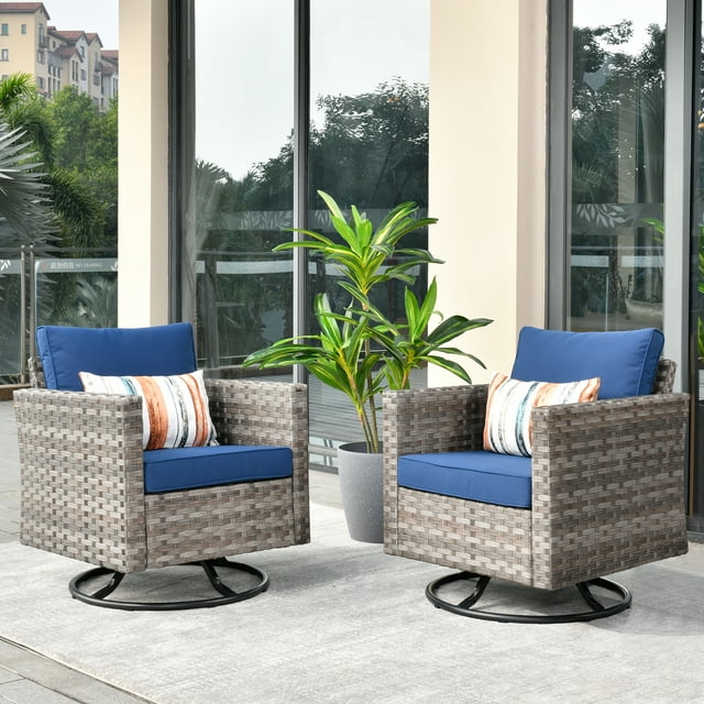 Ovios 2-Piece Outdoor Patio Furniture Sets: Wicker Swivel Rocker Chairs ...