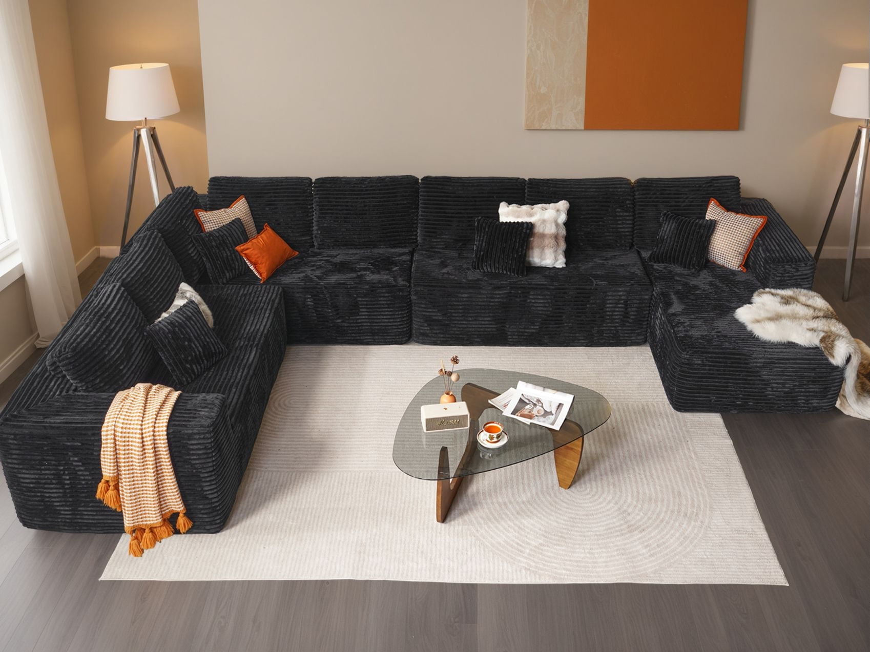 Ovios 211" Modular Sectional Sofa U-Shape Cloud Plush Corduroy Couch ...