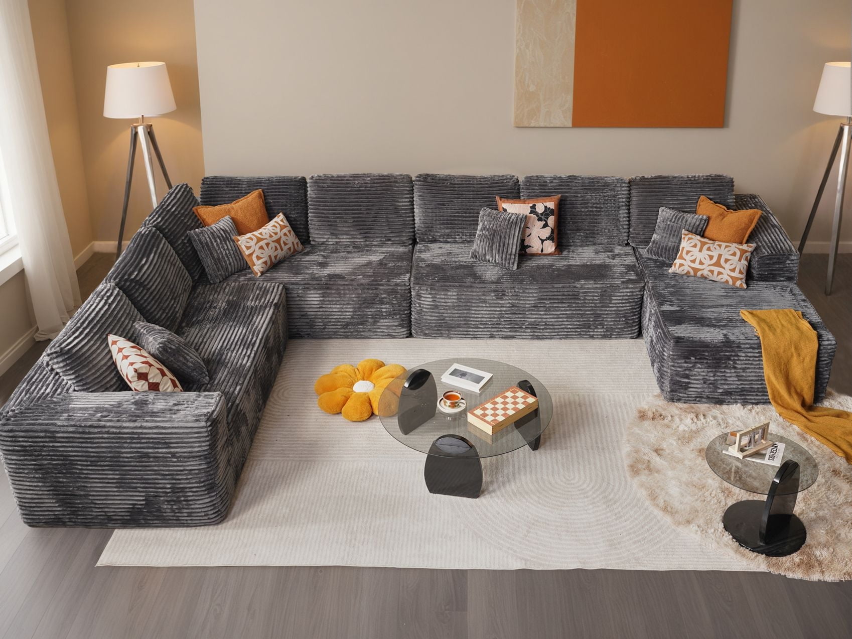 Ovios 211" Modular Sectional Sofa U-Shape Cloud Plush Corduroy Couch ...