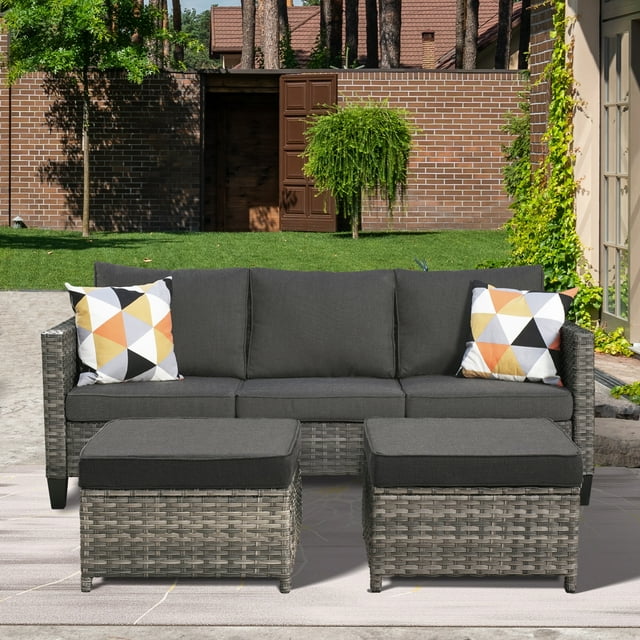 Ovios 3-Piece Outdoor Furniture Set All-Weather Wicker Patio Sofa with ...