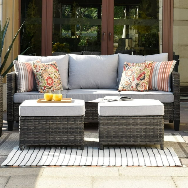 Ovios 3-Piece Outdoor Furniture Set All-Weather Wicker Patio Sofa with ...