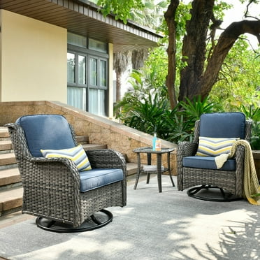 PARKWELL Patio Rocking Swivel Cushioned Chairs Set of 2,Wicker Glider ...