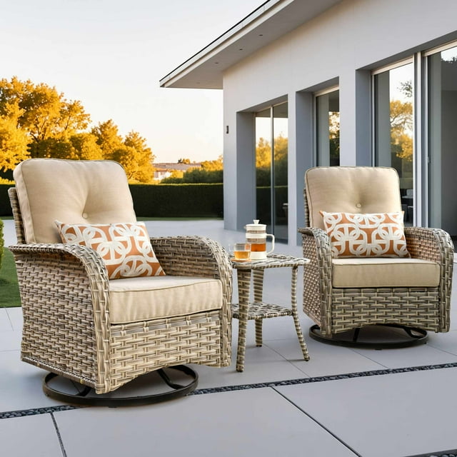 Ovios 3 Pieces Patio Furniture Set 2 Swivel Rocking Chairs Wicker ...