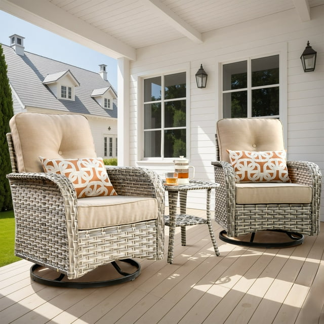 Ovios 3 Pieces Patio Furniture Set 2 Swivel Rocking Chairs Wicker ...