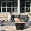 Ovios 5 Pieces Patio Fire Pit Set Outdoor Wicker Conversation Set with ...