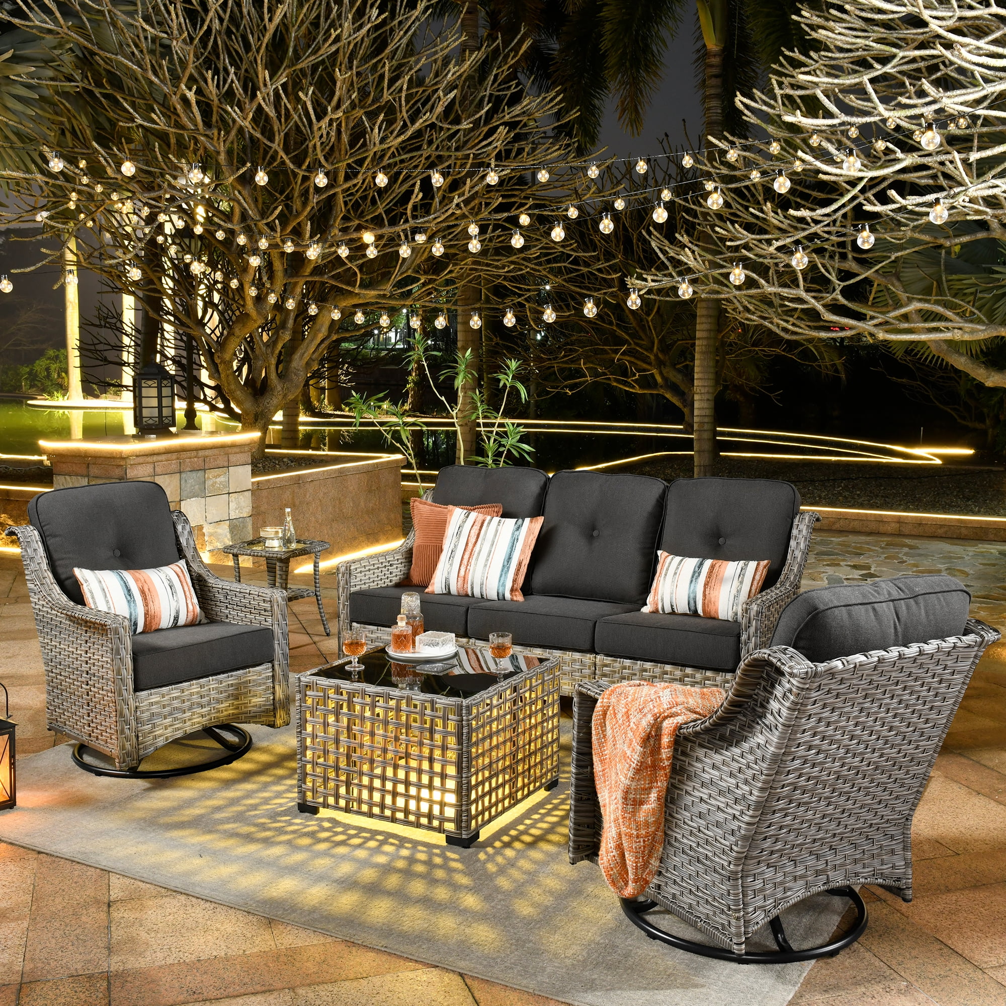 Ovios 5 Pieces High-Back Outdoor Patio Furniture Wicker Sectional ...