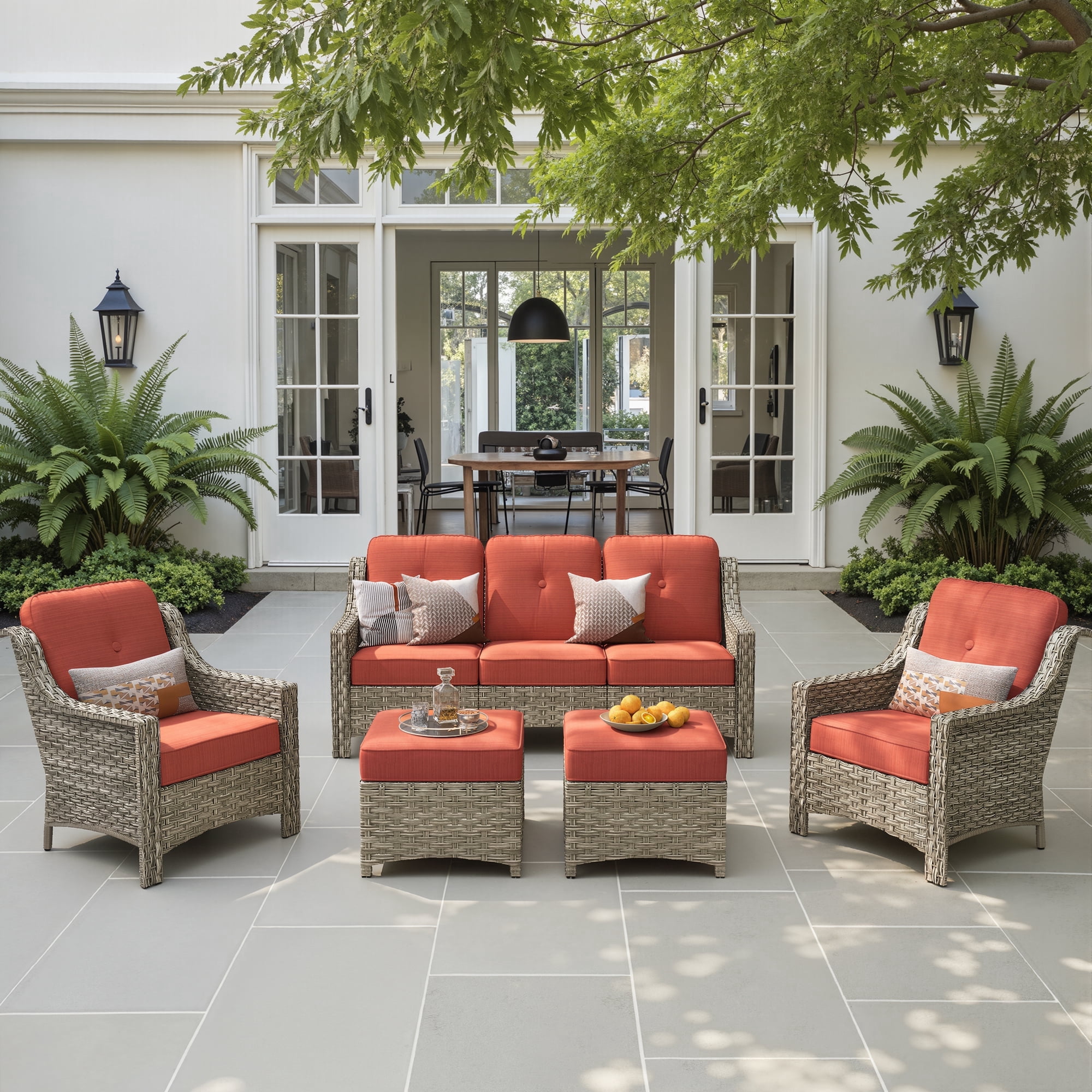Ovios 5 Pieces Outdoor Furniture Set High Back All-Weather Wicker Patio ...
