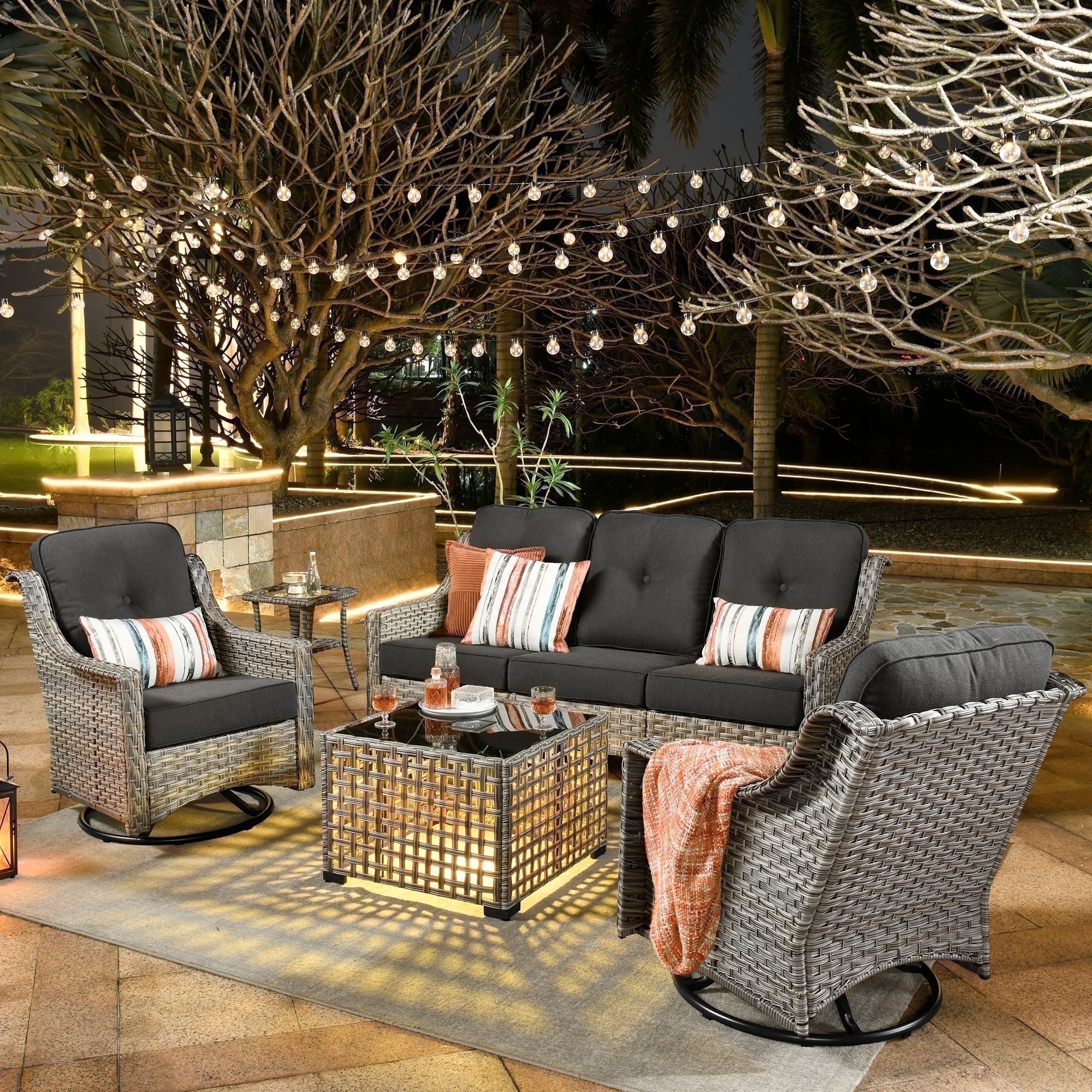 Ovios 5 Pieces Outdoor Patio Furniture Set High-Back Rattan Wicker ...