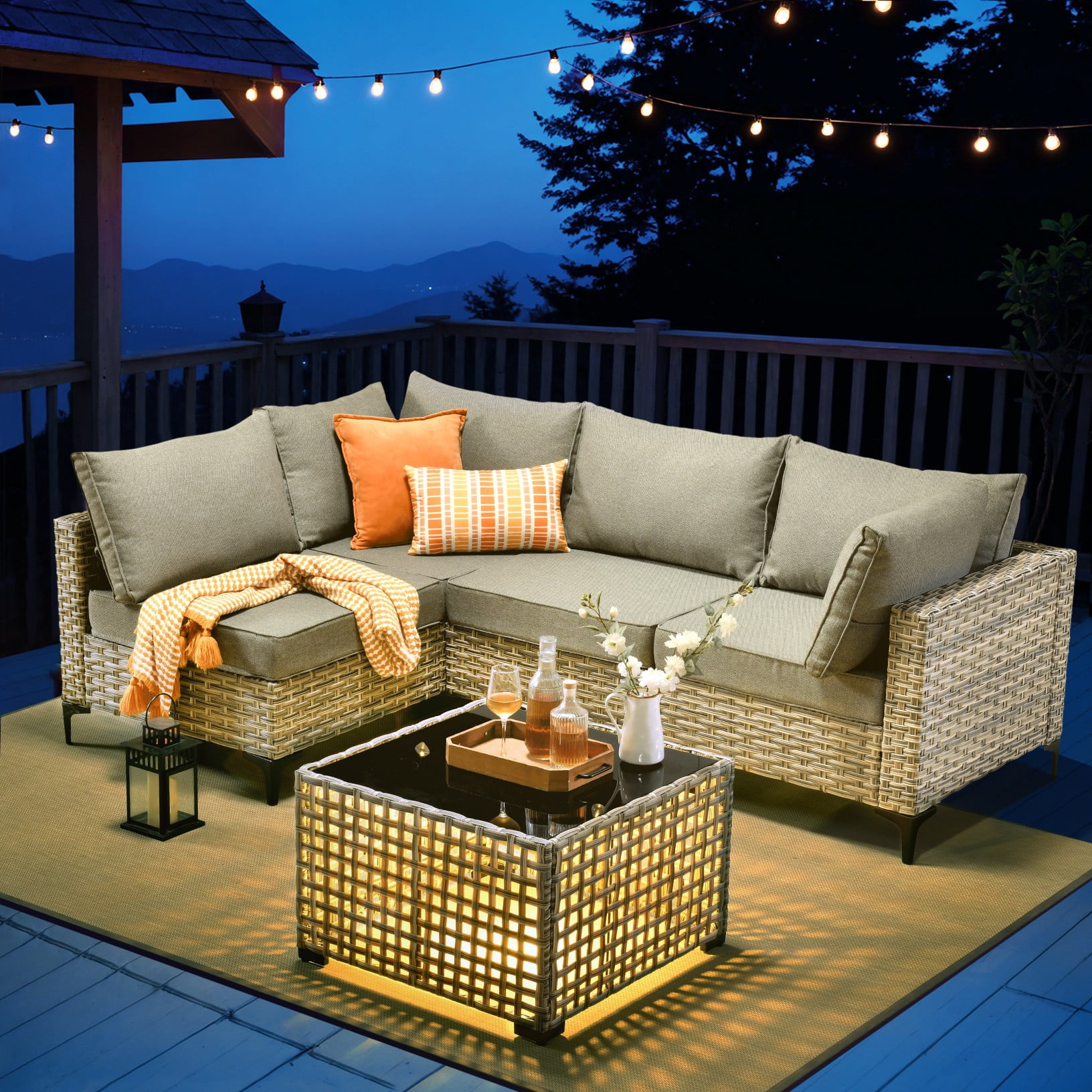 Ovios 5 Pieces Outdoor Patio Furniture Wicker Conversation Sectional ...