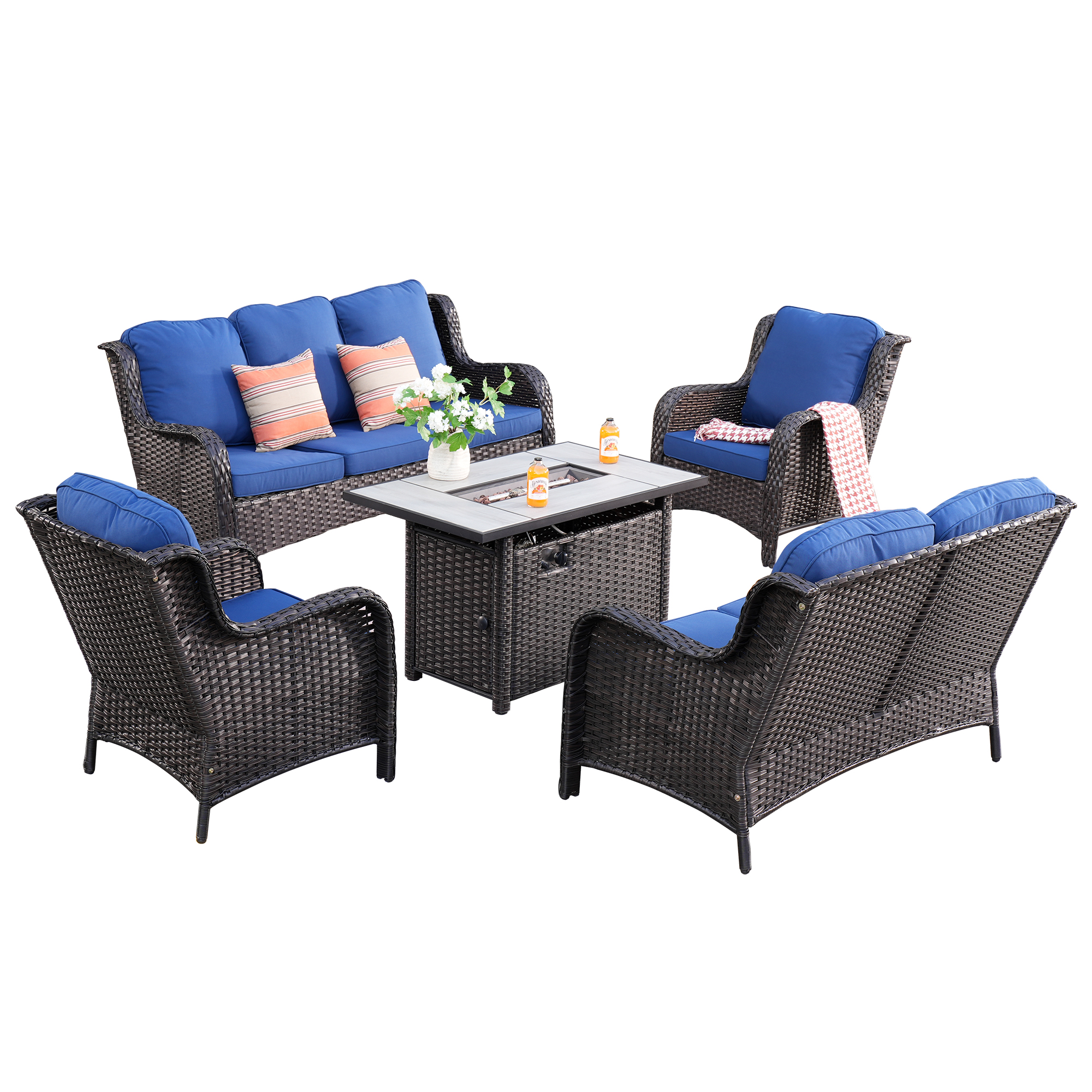 Ovios 5 Pieces High-Back Outdoor Patio Furniture with Fire Pit All ...