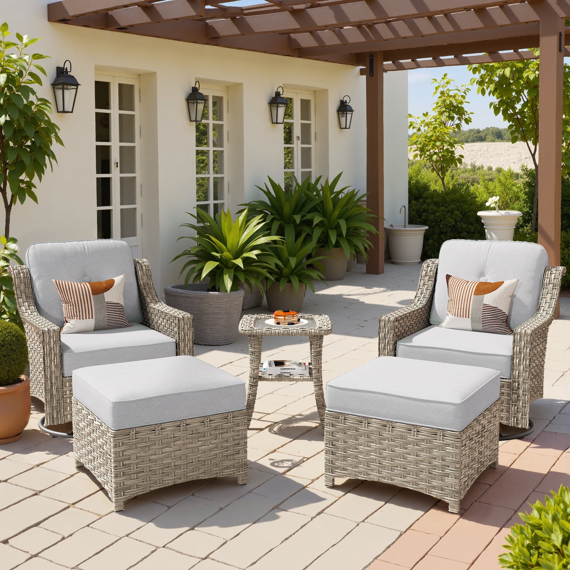 Ovios 5 Piece Outdoor Patio Bistro Set All-Weather Wicker Swivel Chairs ...