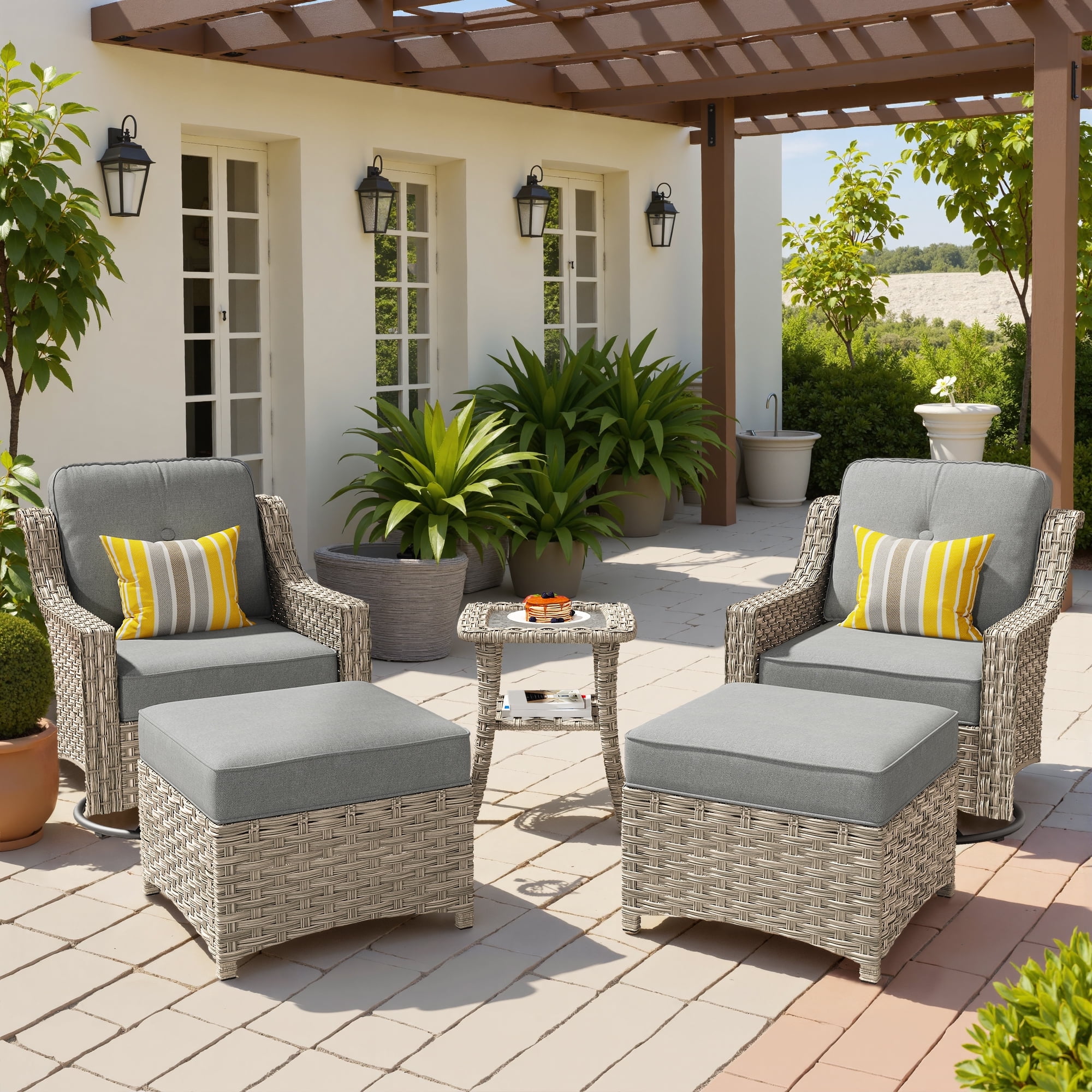 Ovios 5 Piece Outdoor Patio Bistro Set All-Weather Wicker Swivel Chairs ...