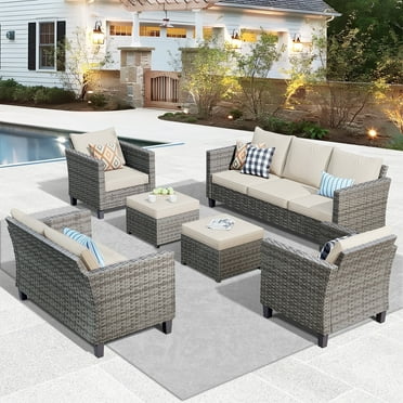 Ovios 7 Pieces All-Weather Patio Furniture Set Modern Wicker Outdoor ...