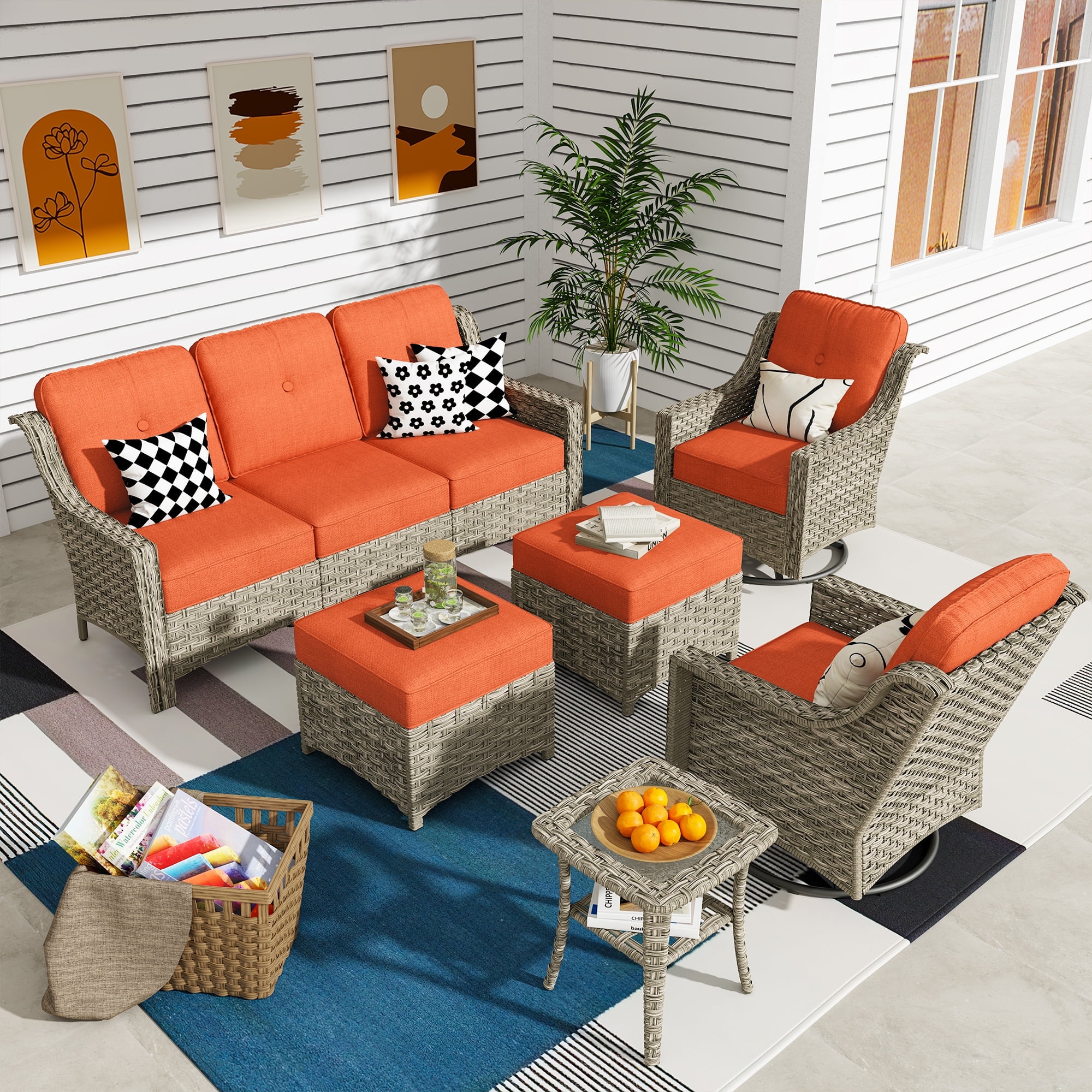 Ovios 6 Pieces Patio Furniture Set All-Weather Outdoor Sectional Patio ...