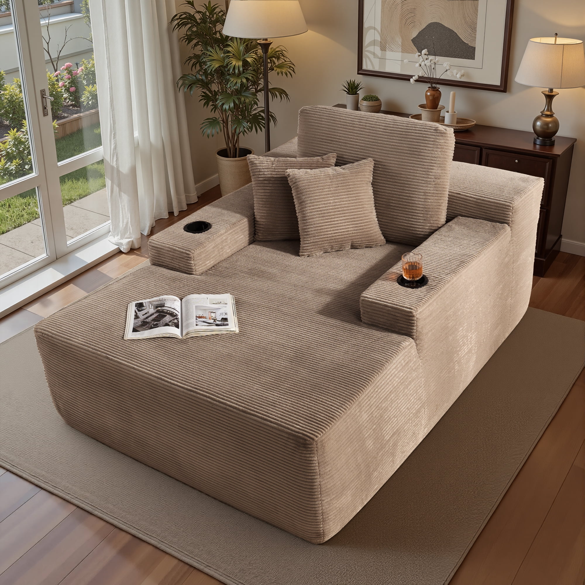 Ovios, Oversized Chaise Lounge Chair Sofa Bed, 67"x48", Cloud Corduroy ...