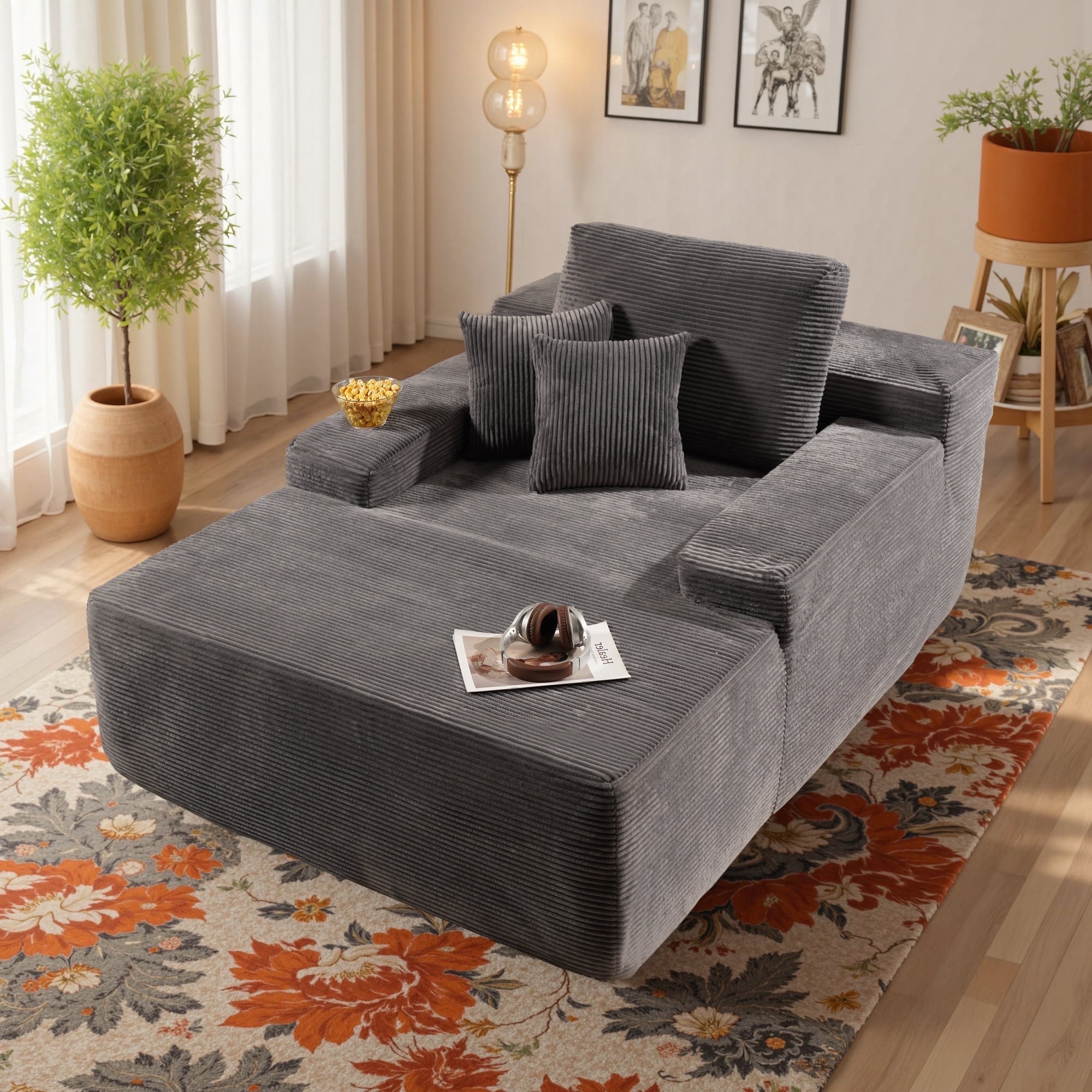 Ovios 67'' Oversized Chaise Lounge Indoor Chair Modern Cloud Floor Sofa Bed Comfy Upholstered ...