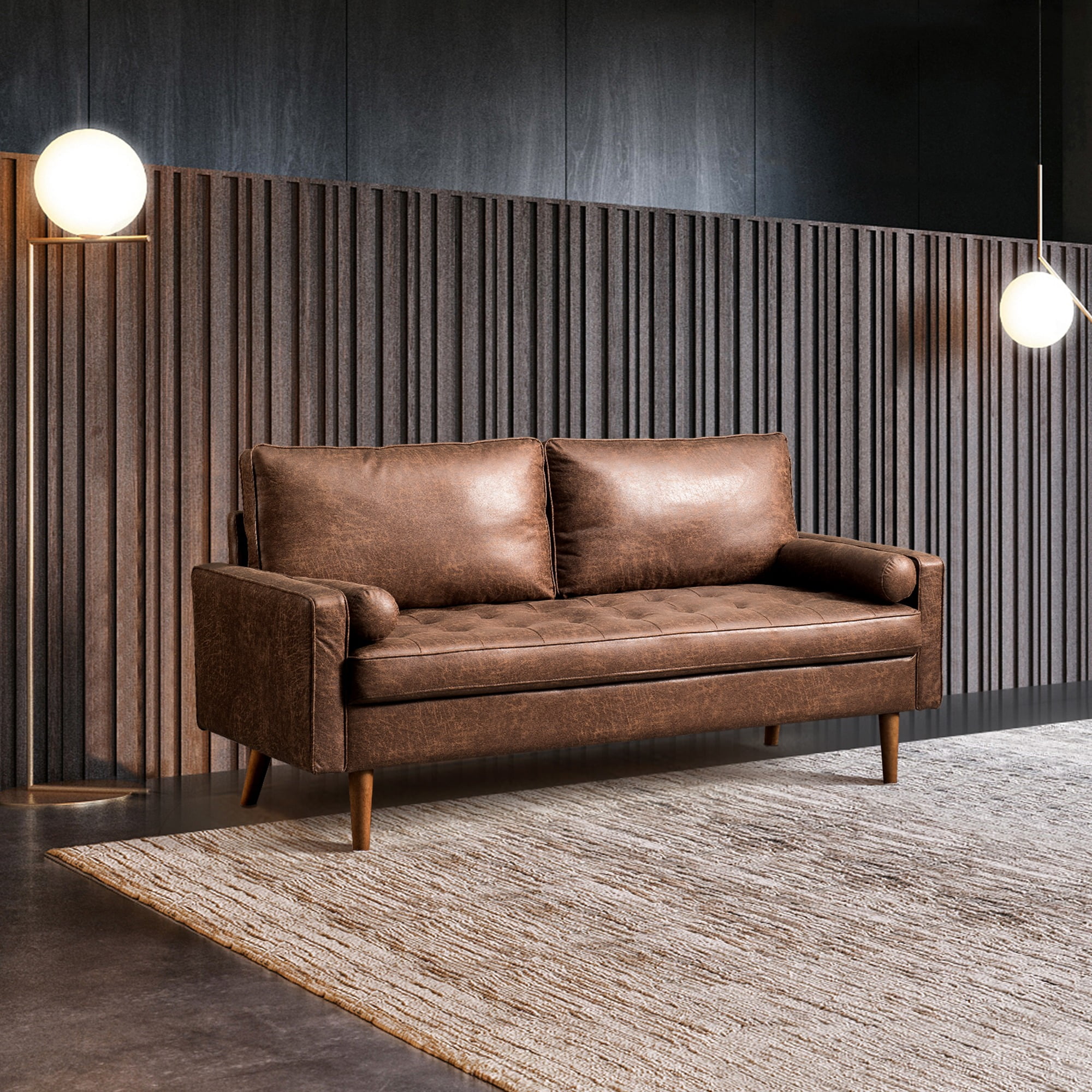 Free Shipping! Ovios 69" Brown Sectional Sofa Couch Faux Leather Mid ...