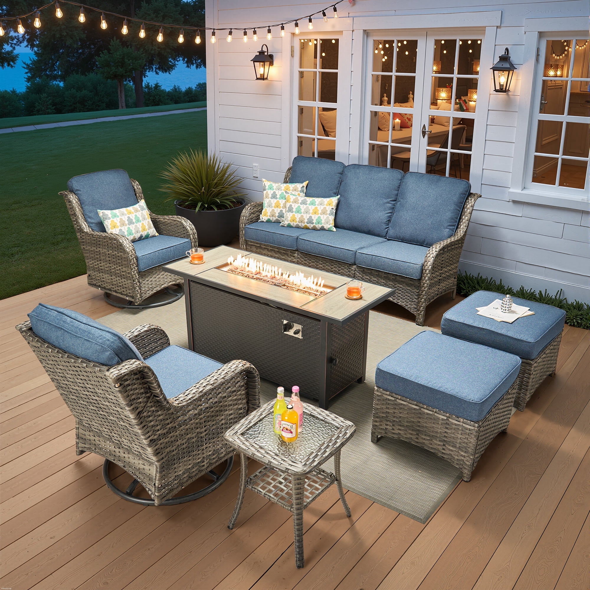 Ovios 7 Piece Outdoor Patio Furniture Set All-Weather Wicker Rattan ...