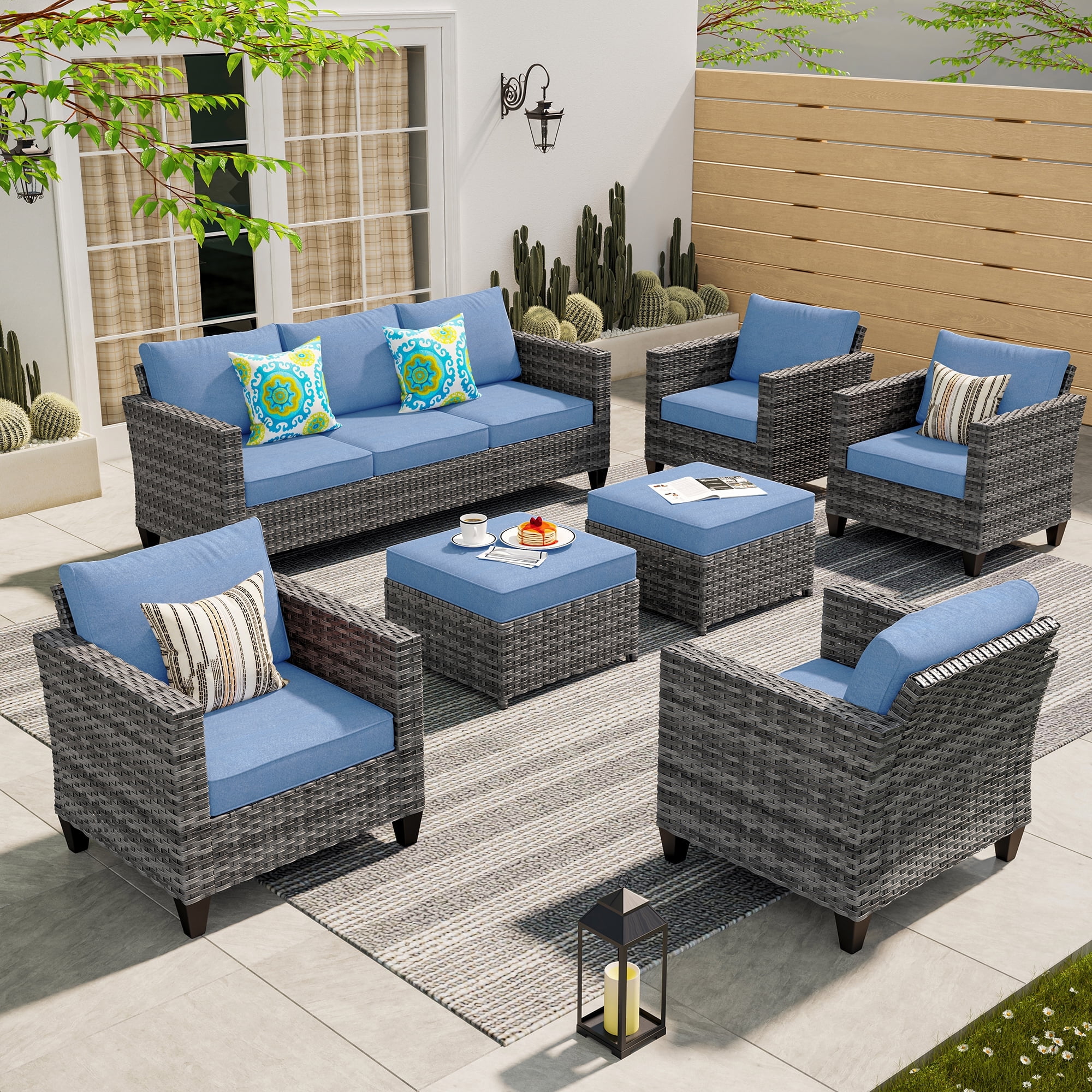 Ovios 7 Pieces All-Weather Patio Furniture Set Modern Wicker Outdoor ...