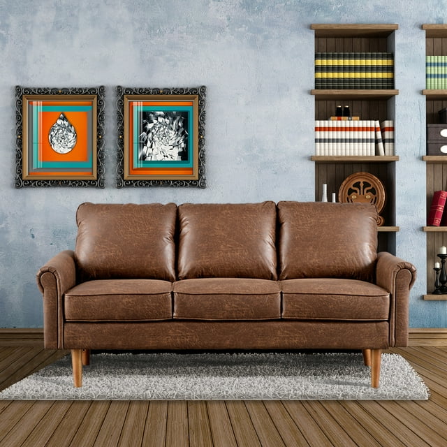 Ovios Mid-Century Modern 74 inch Small Sectional Couch, Suede Fabric 3 ...