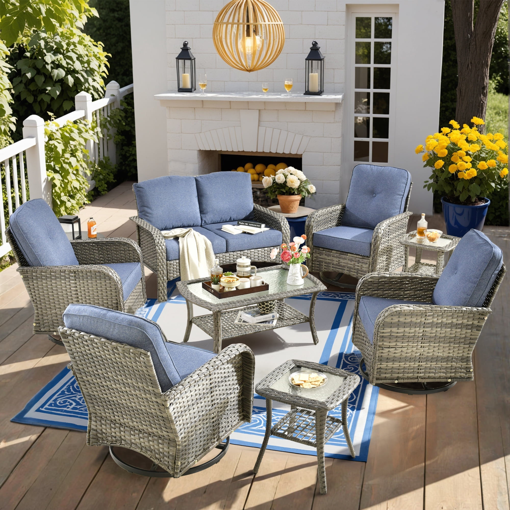 Ovios 8 Pieces Outdoor Patio Furniture Set High Back All-Weather Wicker ...
